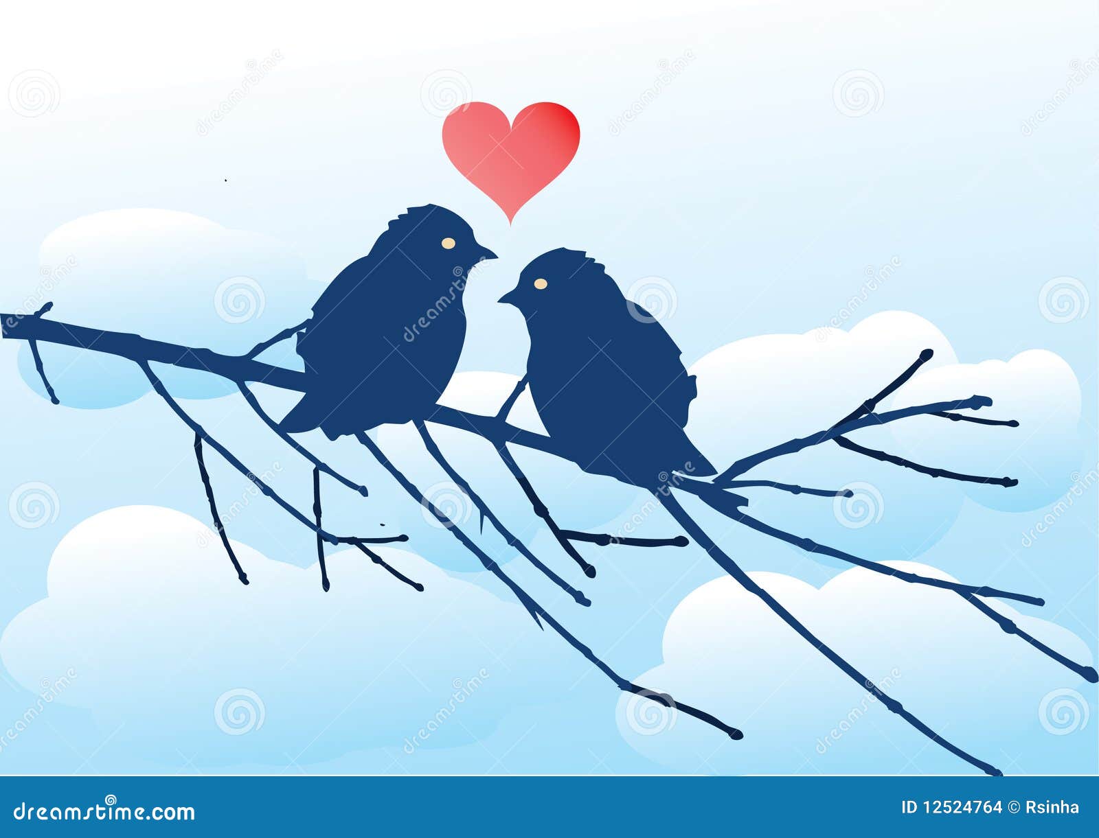 Love birds on branch stock vector. Illustration of nature - 12524764