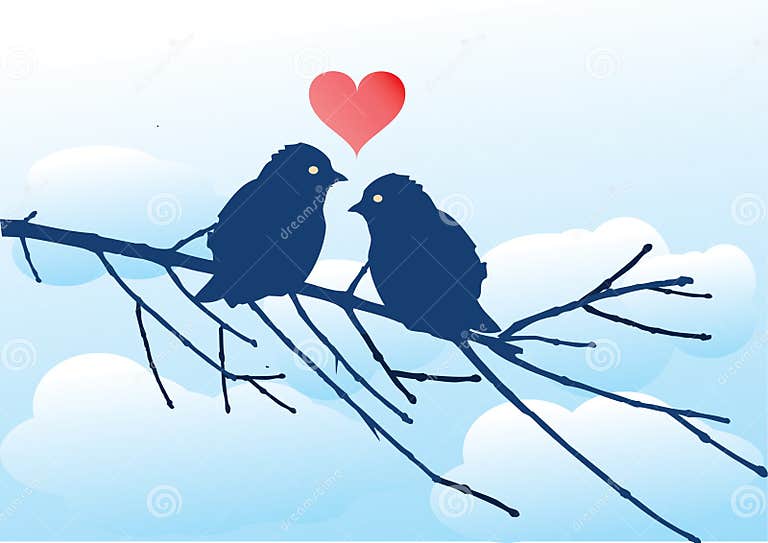Love birds on branch stock vector. Illustration of nature - 12524764