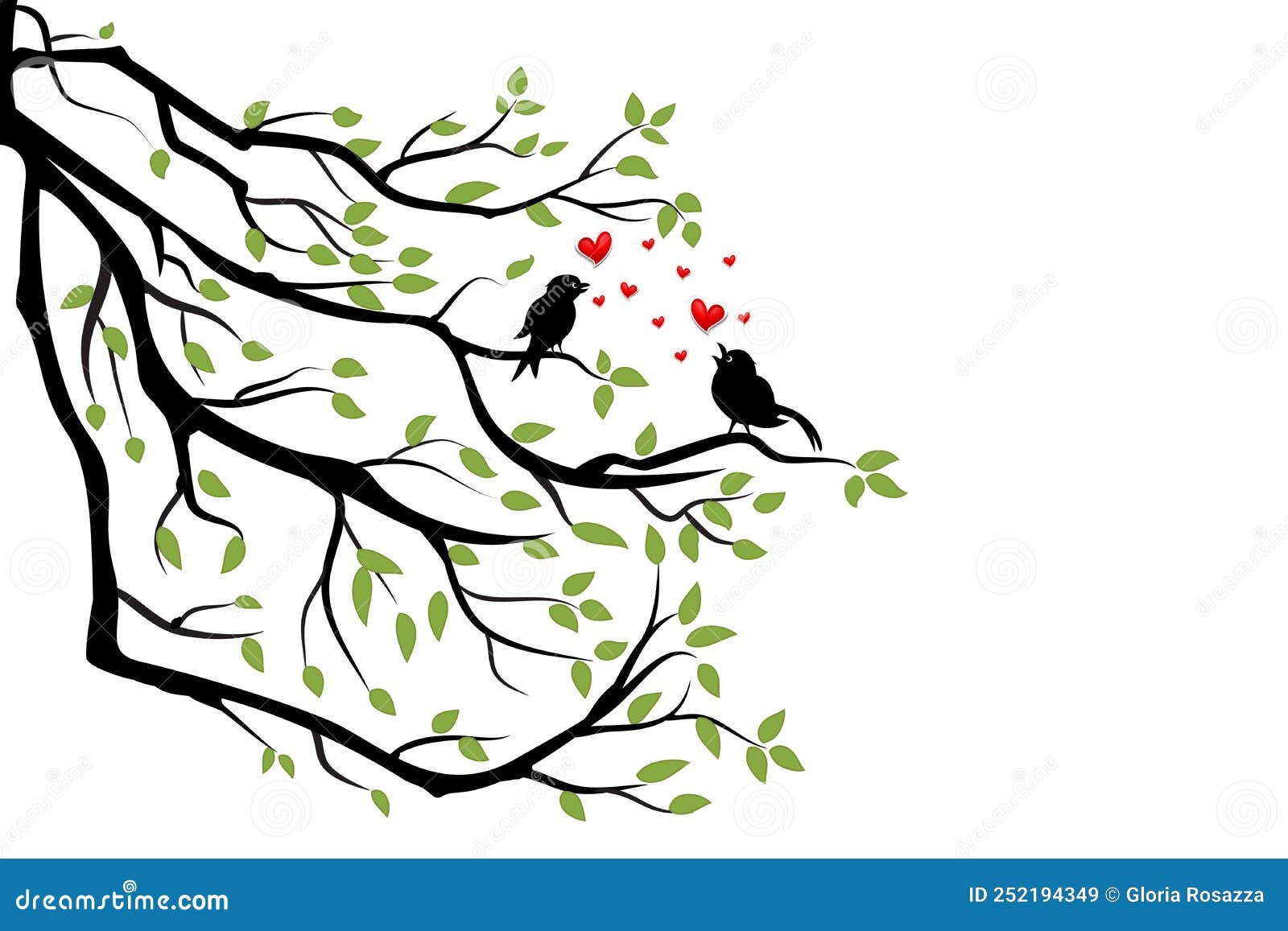 Love Birds on a Branch Tree in Love Vector Image Stock Vector ...