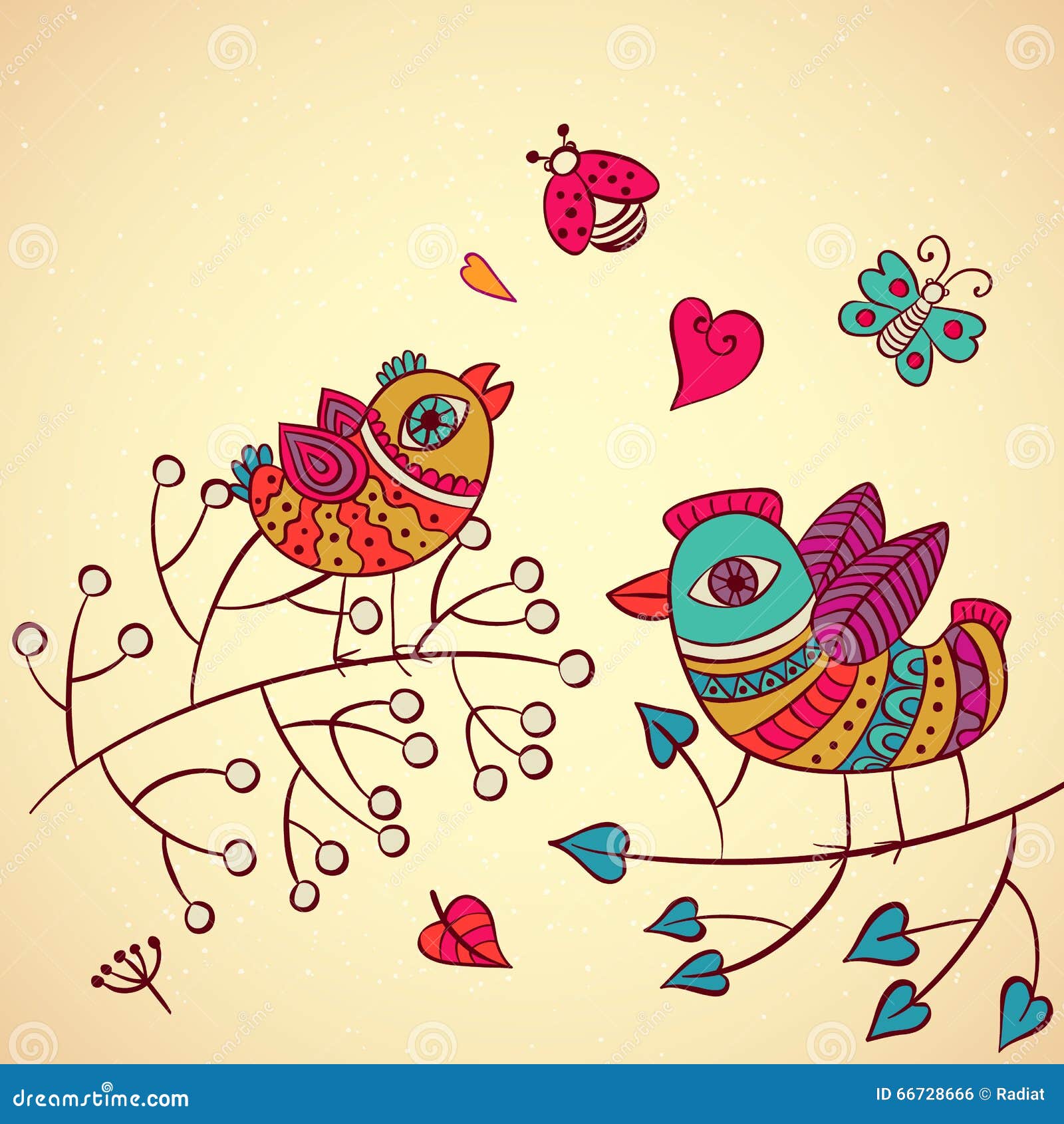 Love Birds on the Branch, Vector Illustration Stock Vector ...