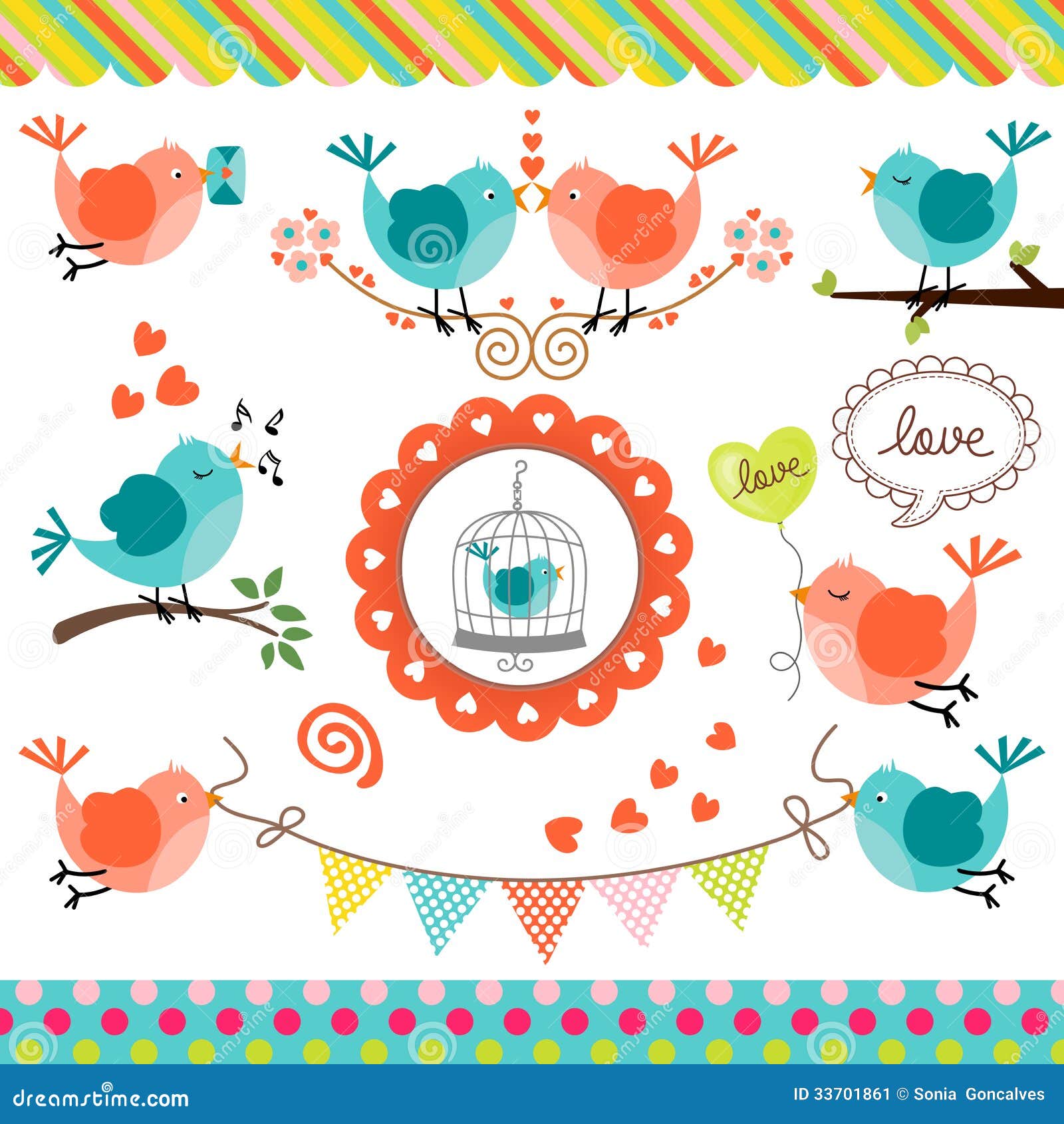 Love Birds Digital Collage Cartoon Vector | CartoonDealer.com #33701861