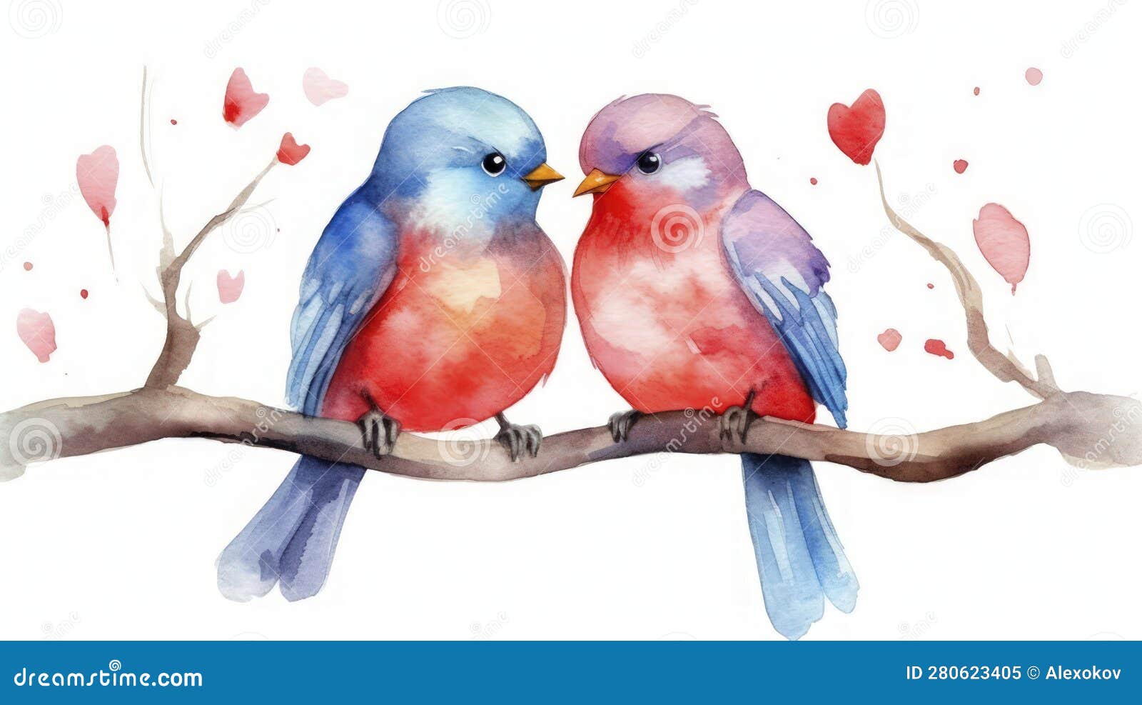 Love Birds and Hearts on a Clean White Background . Stock Illustration ...