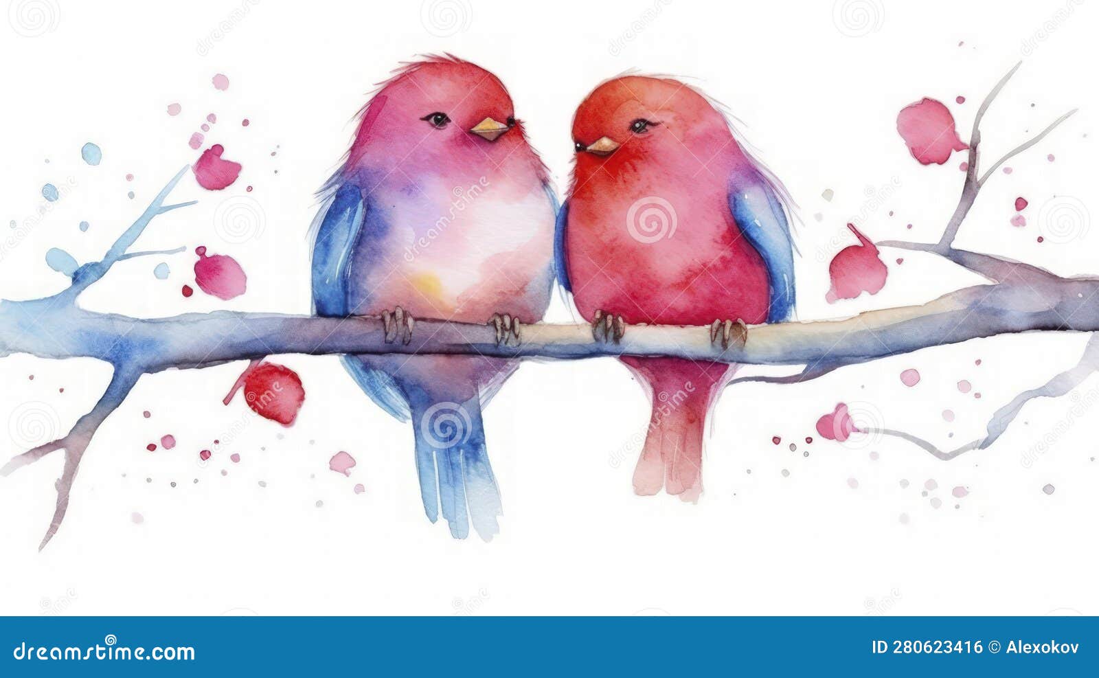 Love Birds and Hearts on a Clean White Background . Stock Illustration ...