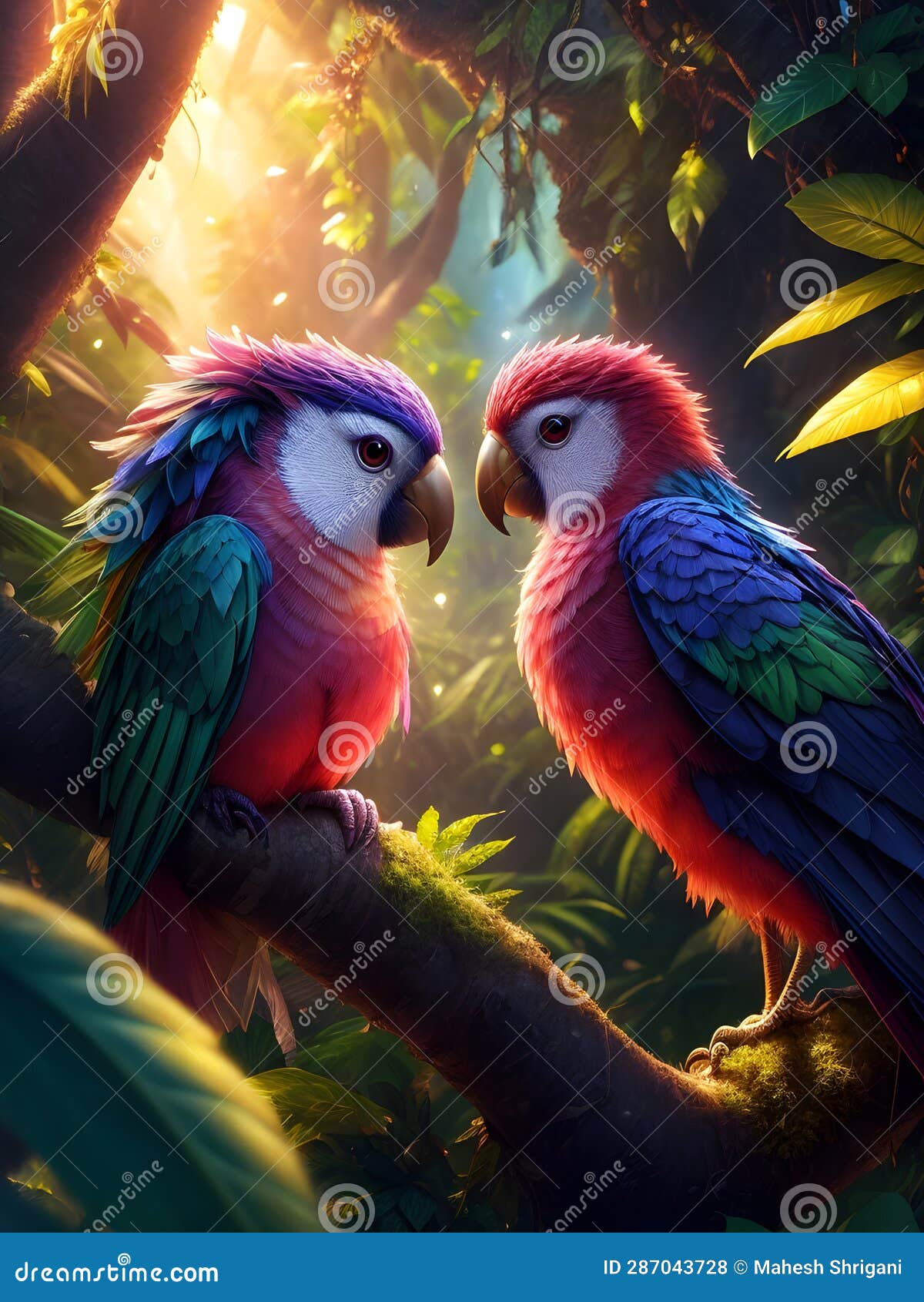 Love Birds on a Tree, Ai Generative Stock Illustration - Illustration ...