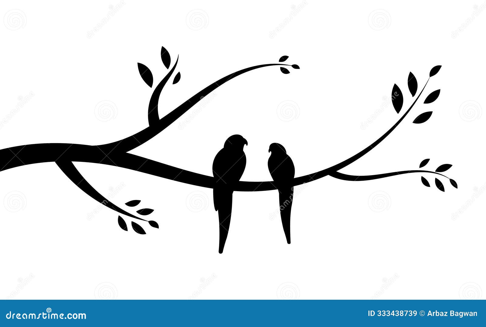 Love Birds on Tree Branches Silhouette Background. Romantic Wall Art ...