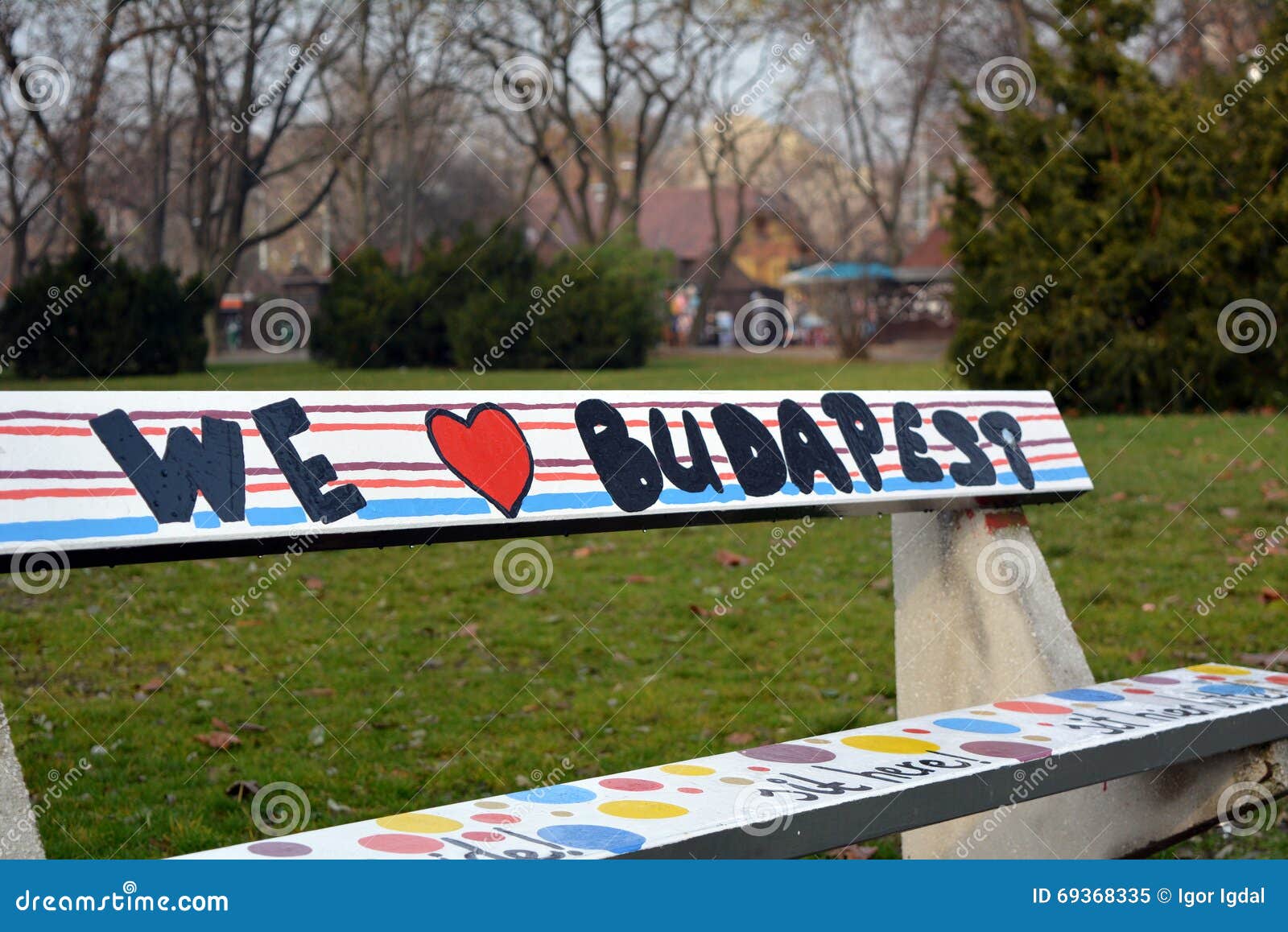 We Love Budapest. Bench in the Park Stock Image - Image of love, light ...