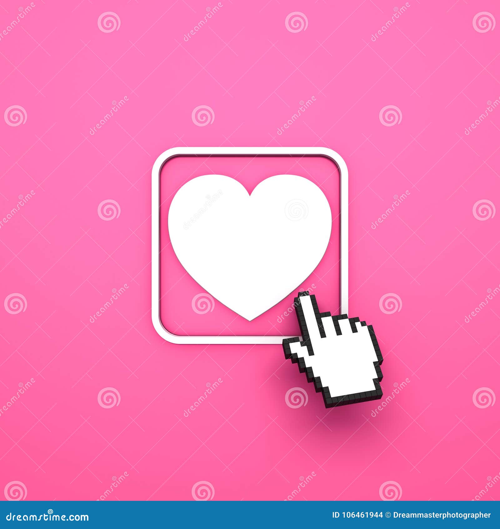 Love Button with Computer Hand Cursor on Pink Background Stock ...