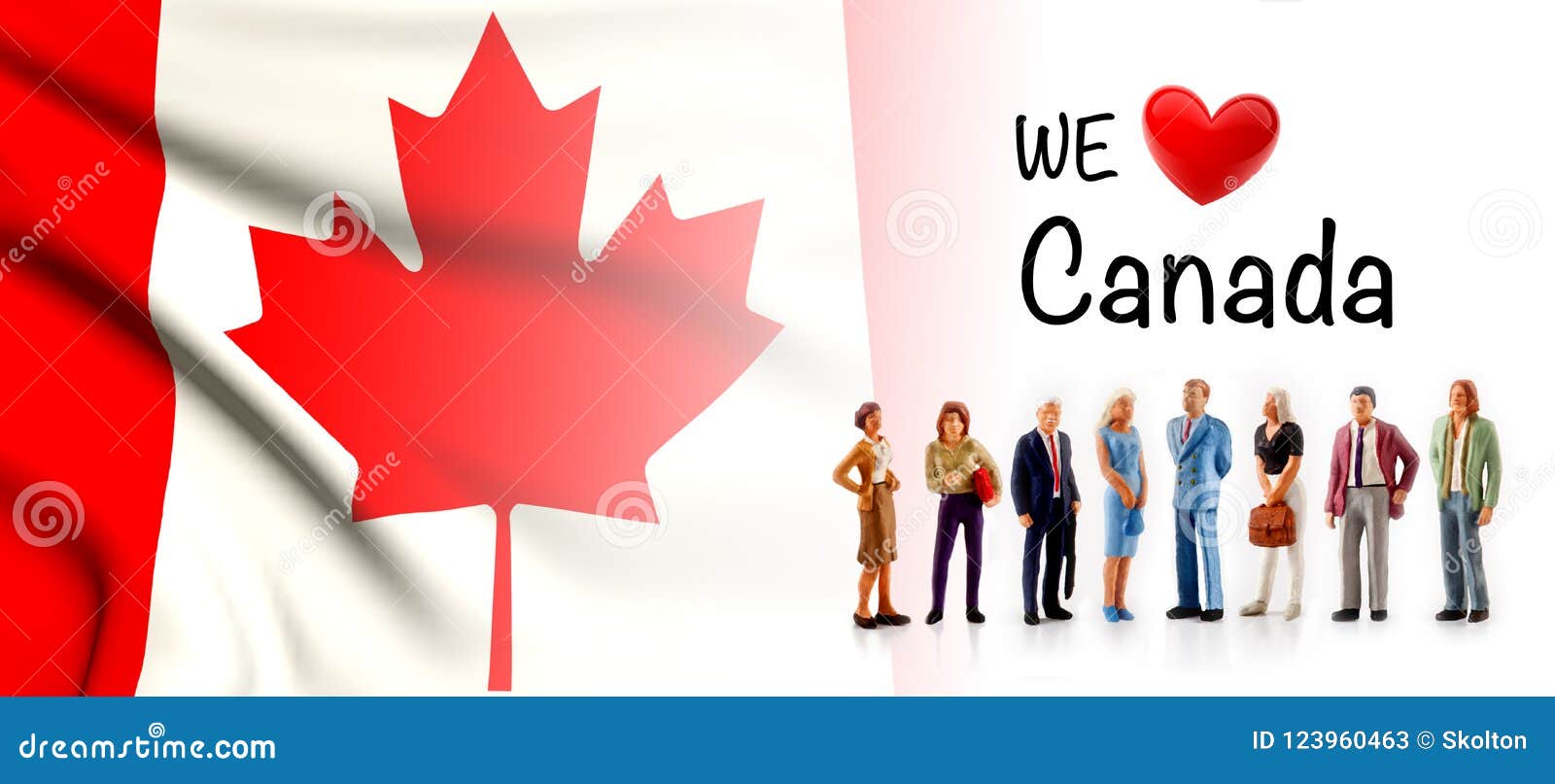 We Love Canada, a Group of People Pose Next To the Canadian Flag Stock ...