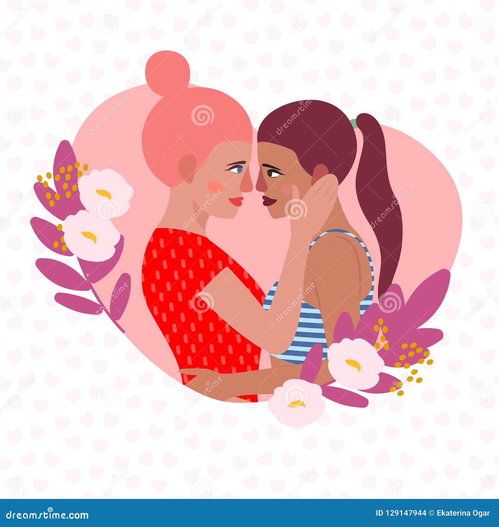 Vector Illustration Lesbian Couple Cartoon Character Woman Lesbian
