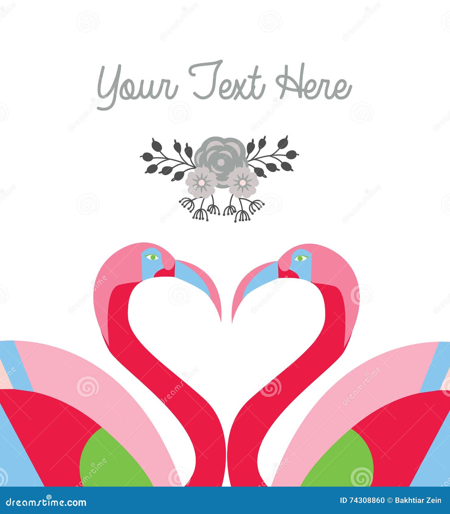 Love Card Template Two Flamingo Make Heart Shape Stock Vector ...