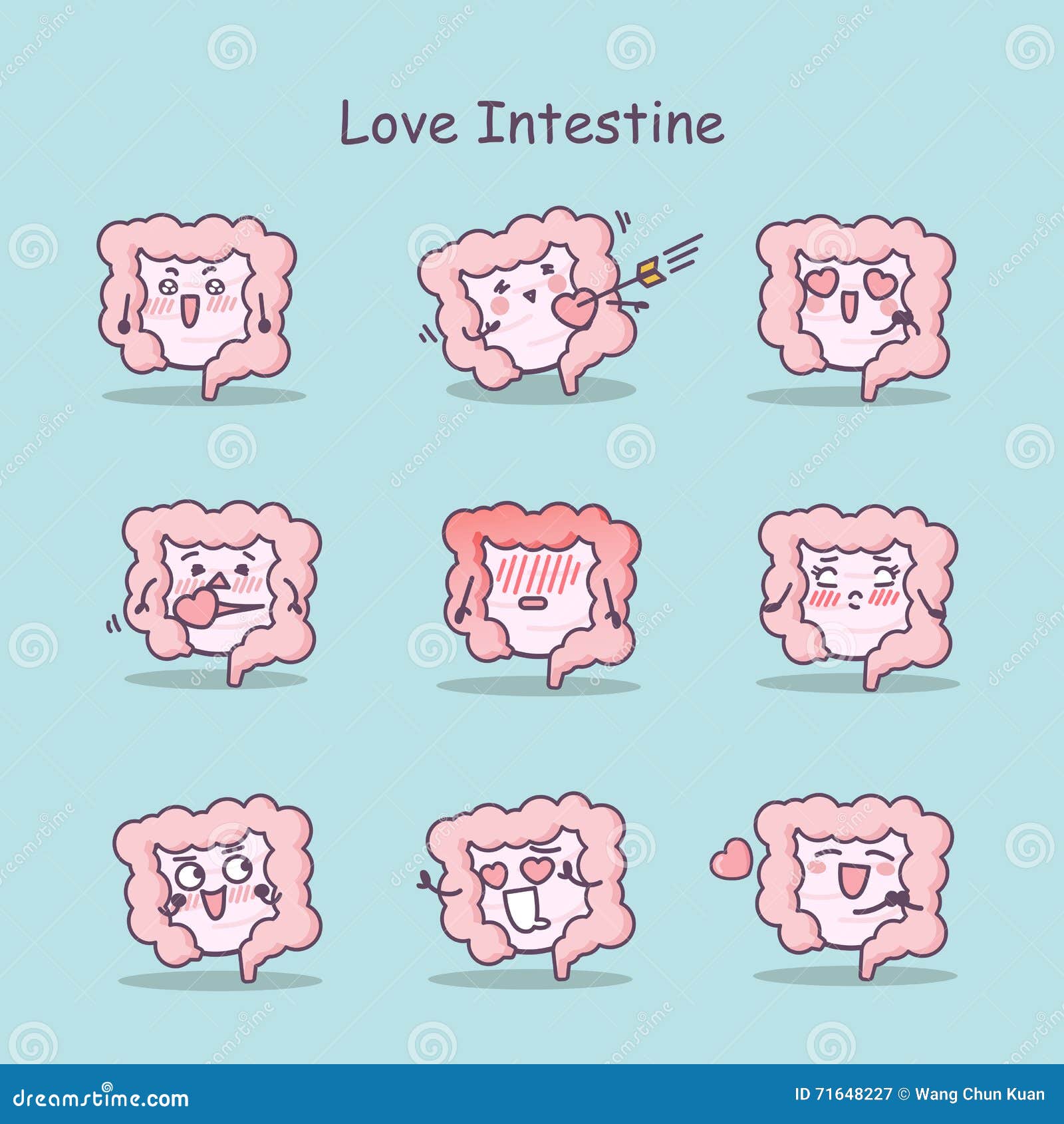 Cartoon Intestine Shows The Muscles In His Arms. Vector Illustration On ...