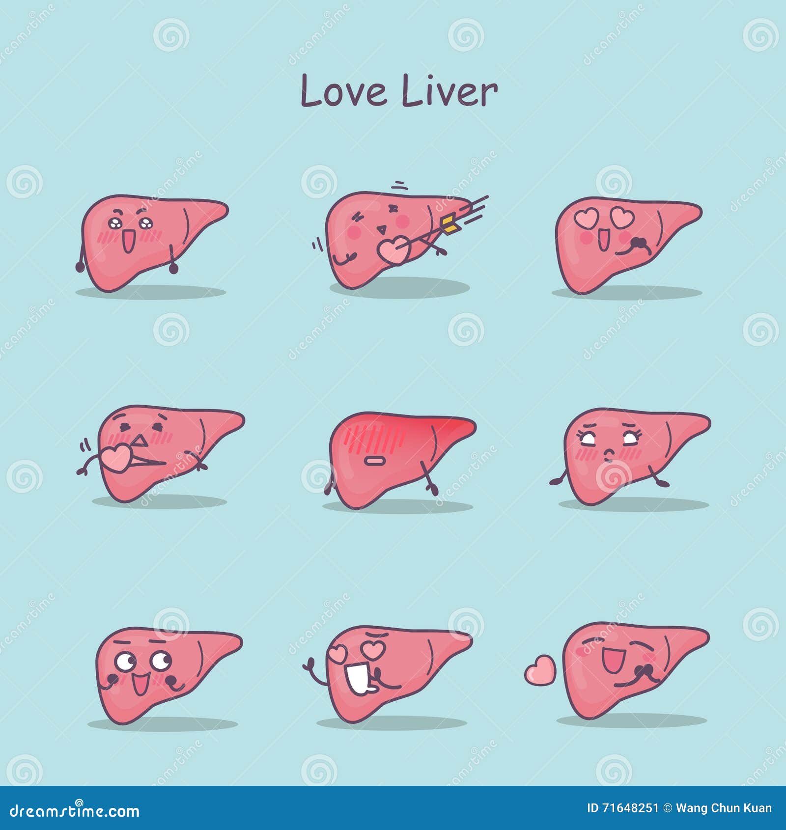 Love cartoon liver set stock vector. Illustration of clinic - 71648251