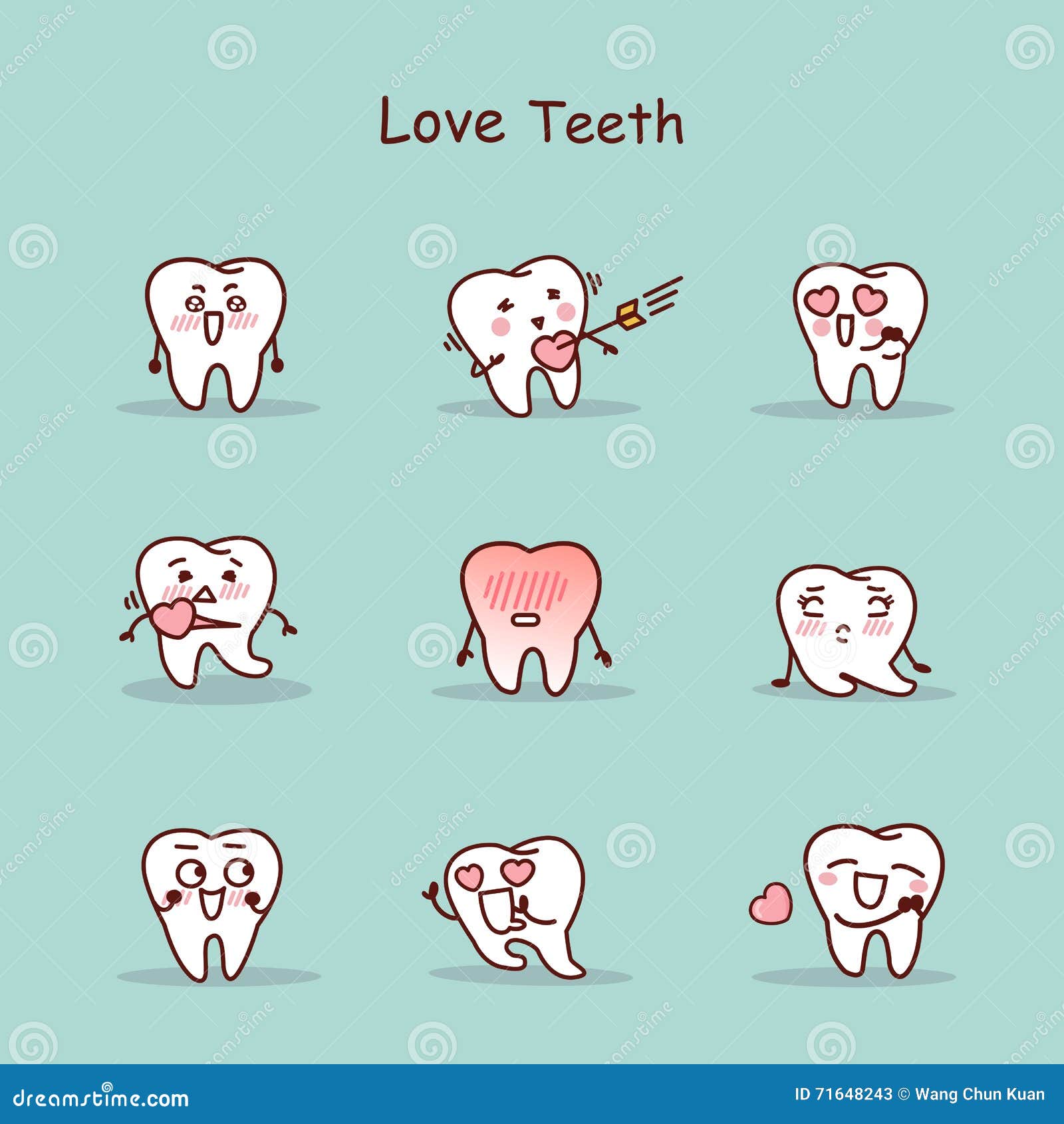 Love cartoon tooth set stock vector. Illustration of heart - 71648243