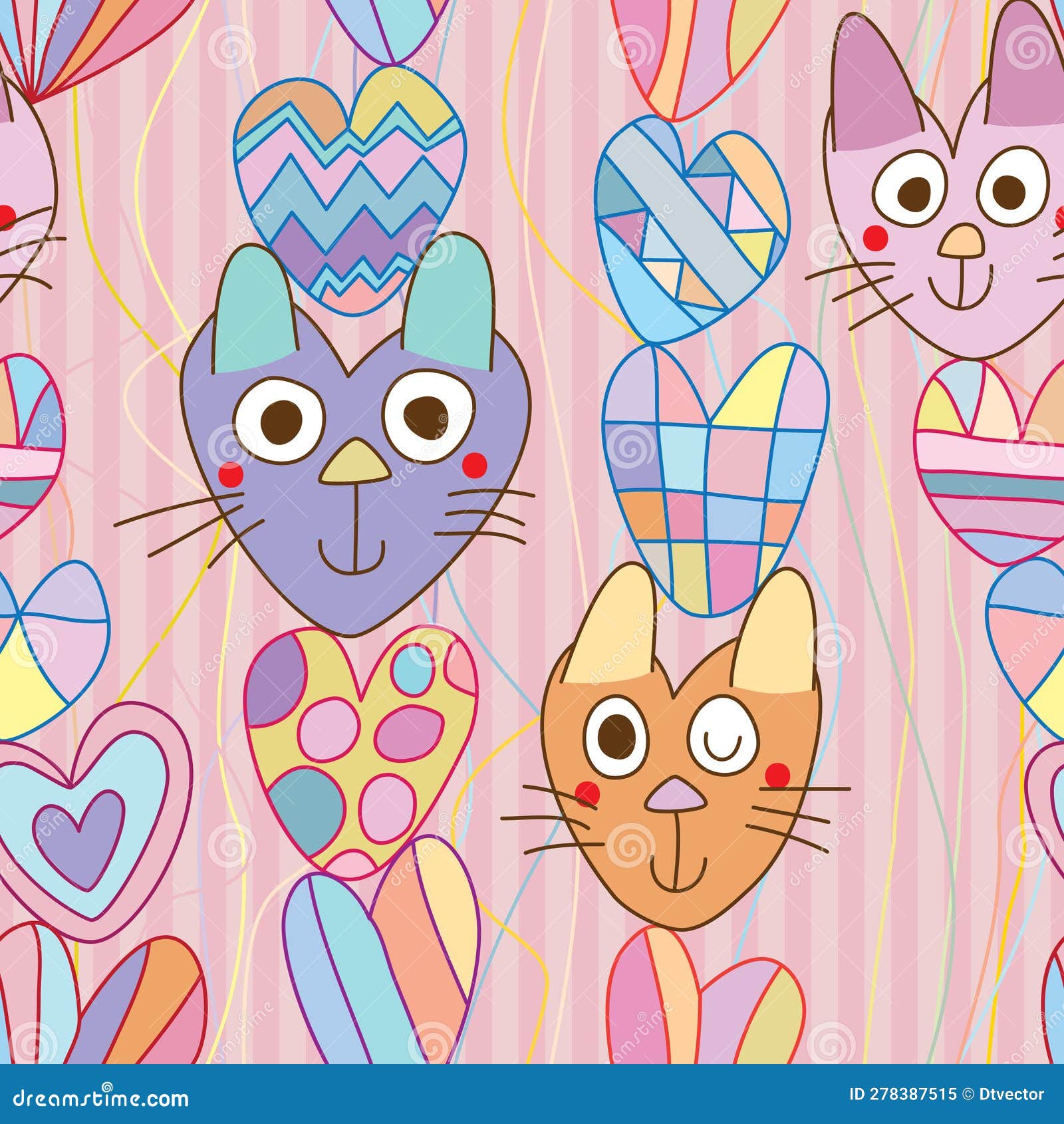 Love Cat Face Line Seamless Pattern Stock Vector - Illustration of teen ...
