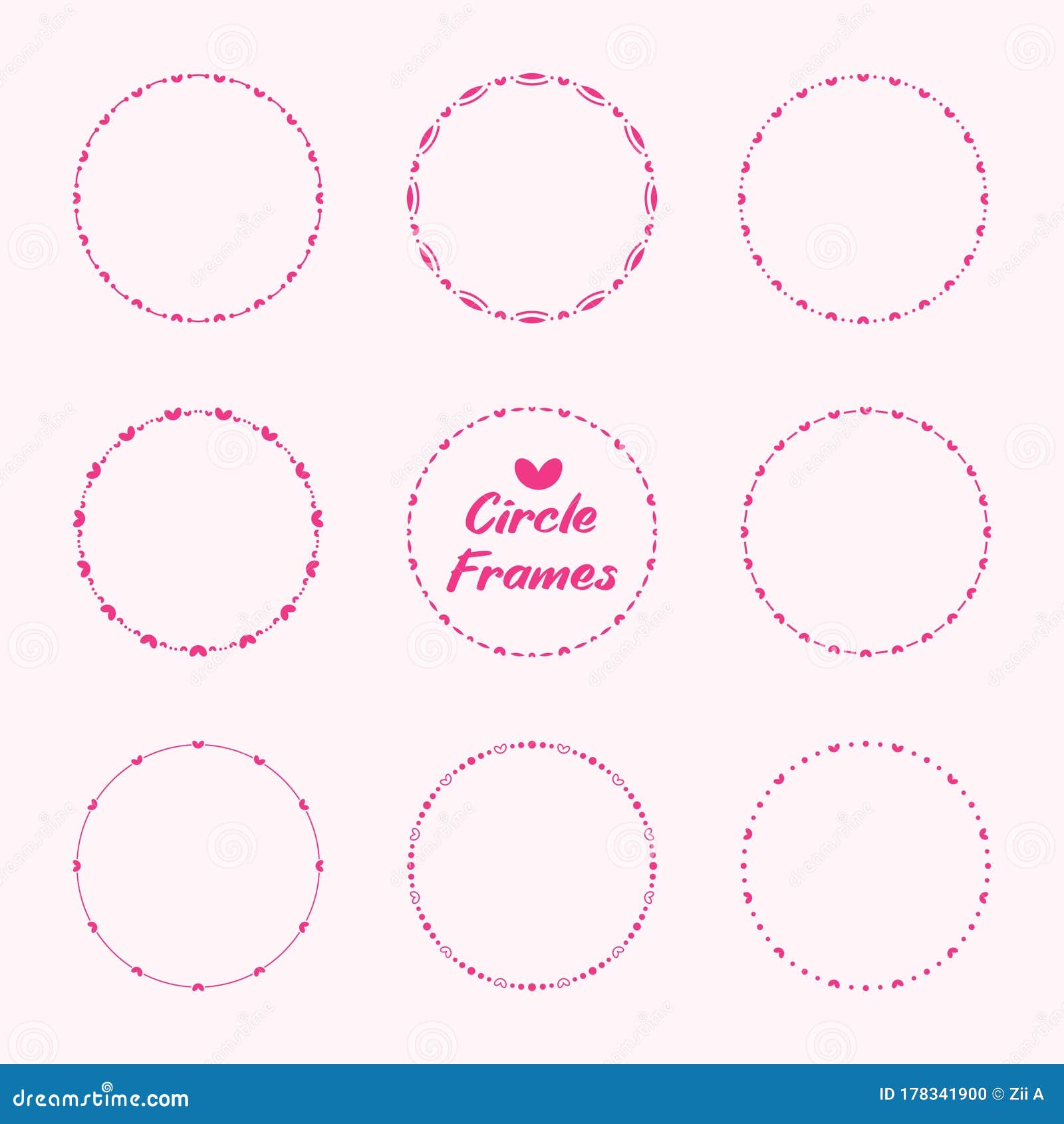 Love Circle Frames Set with Love, Line, Dot, and Decorative Shapes for ...
