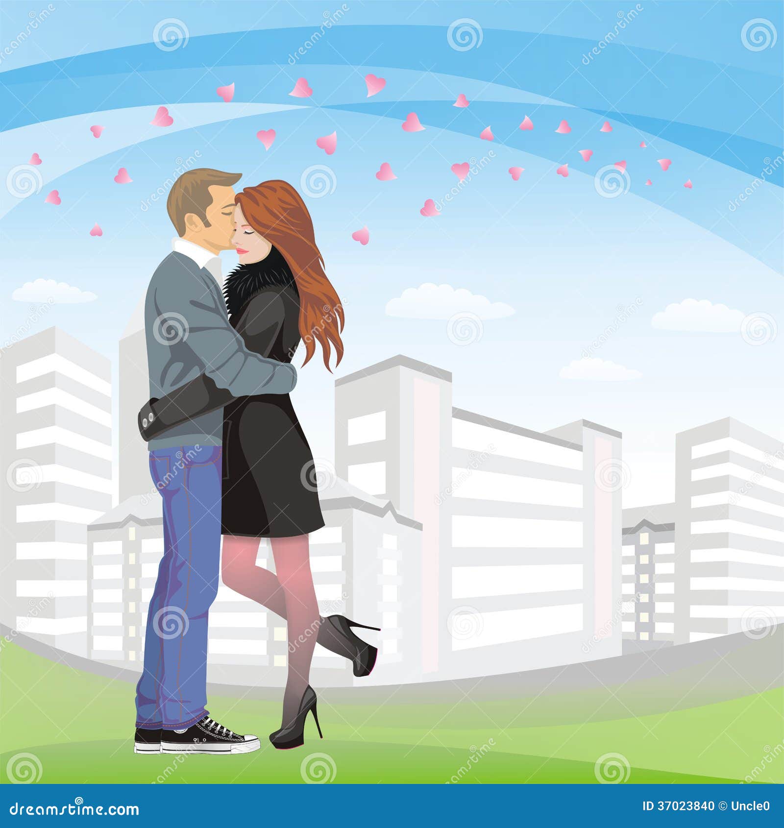Love in the City stock vector. Illustration of love, kiss - 37023840