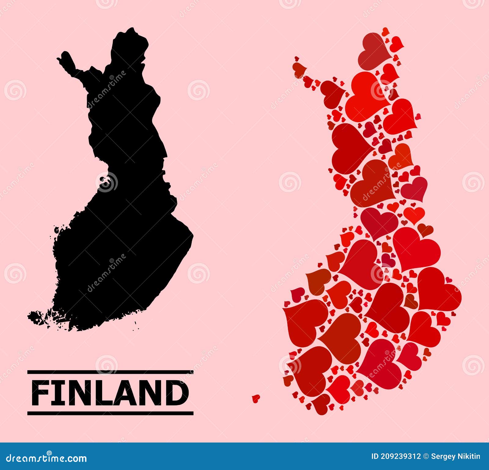 Red Love Heart Pattern Map of Finland Stock Vector - Illustration of ...