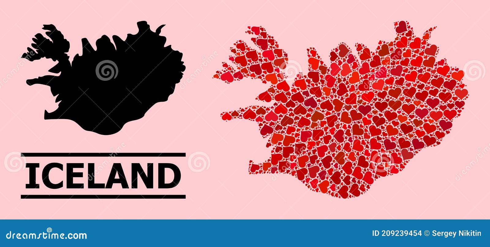 Red Heart Mosaic Map of Iceland Stock Illustration - Illustration of ...