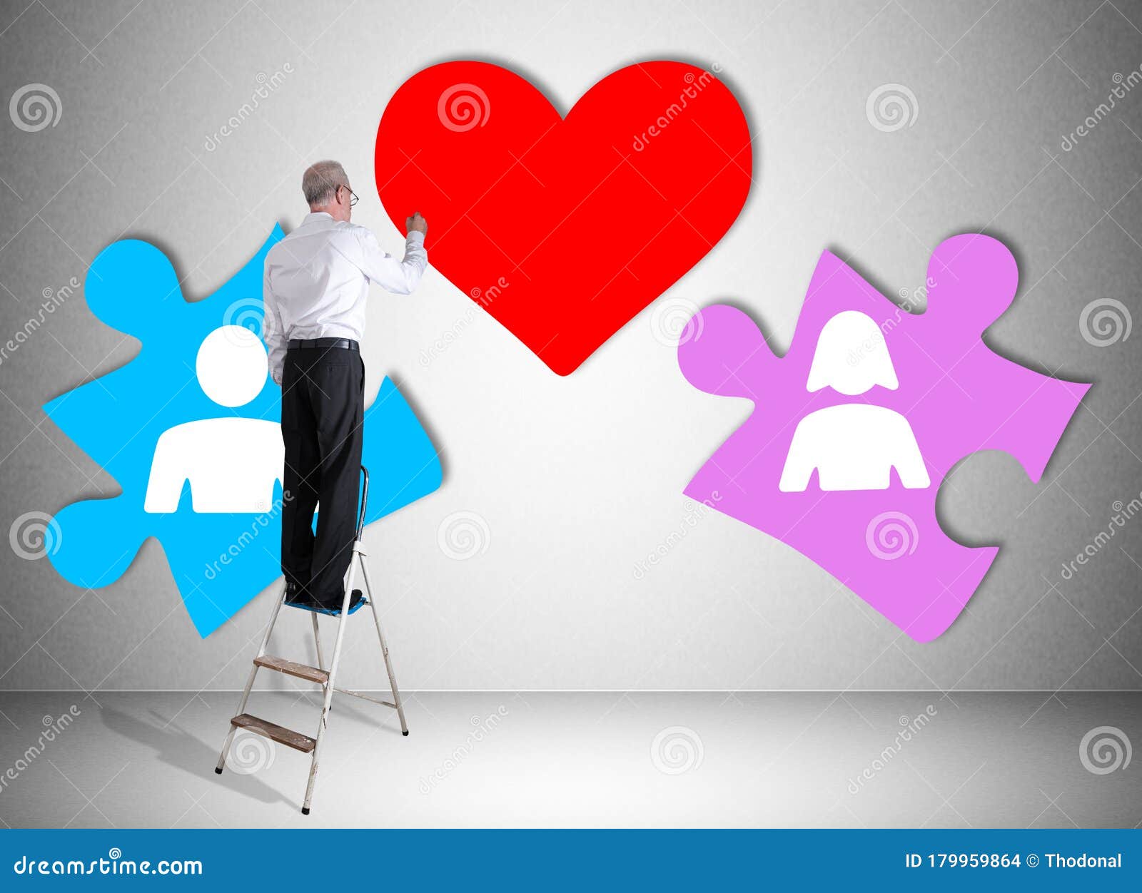 Love Concept Drawn by a Man on a Ladder Stock Photo - Image of dating ...