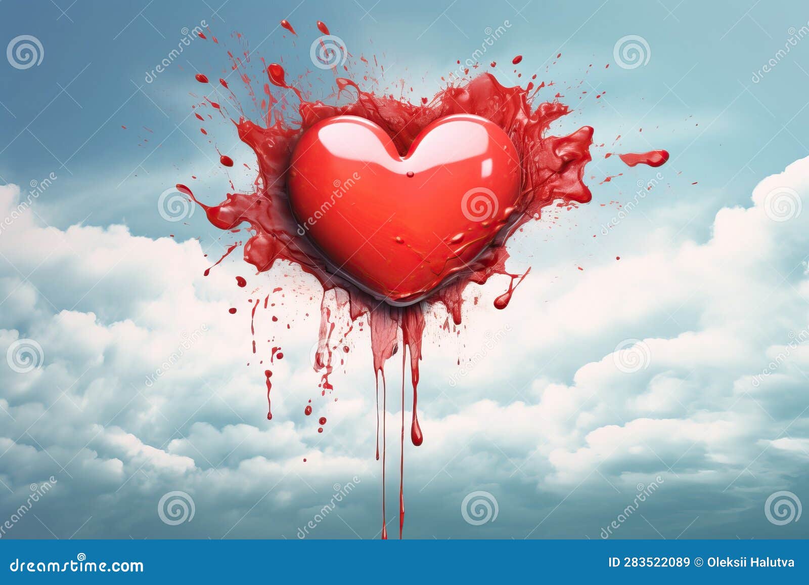 Love Concept, Heart Flying in the Sky with Red Dripping Paint Stock ...
