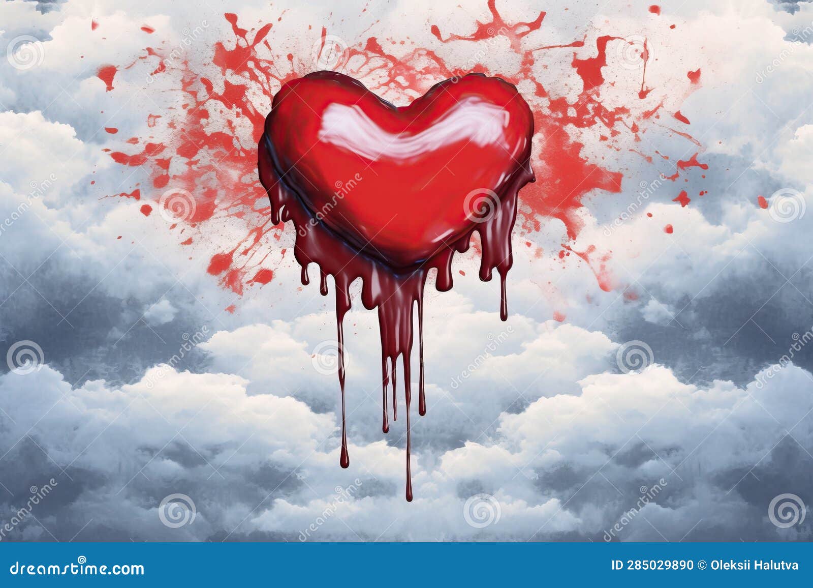 Love Concept, Heart Flying in the Sky with Red Dripping Paint Stock ...