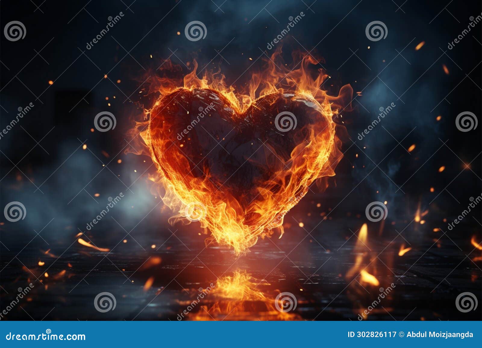 Love Concept Heart Shape in Fire, 3D Rendering with Ice Stock ...