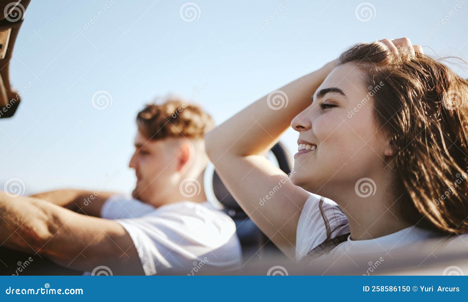Love Couple And In Car On Road Trip While Travel Adventure And Enjoy