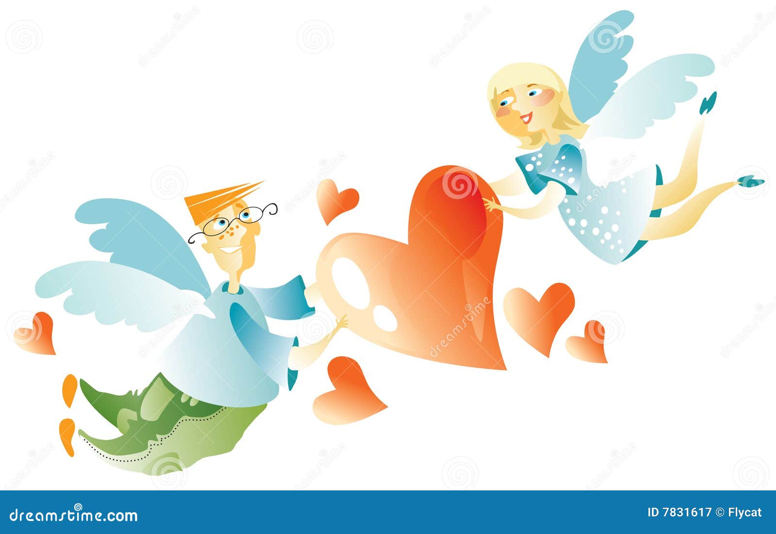Love Couple Flying with Hearts Stock Vector - Illustration of smiling ...