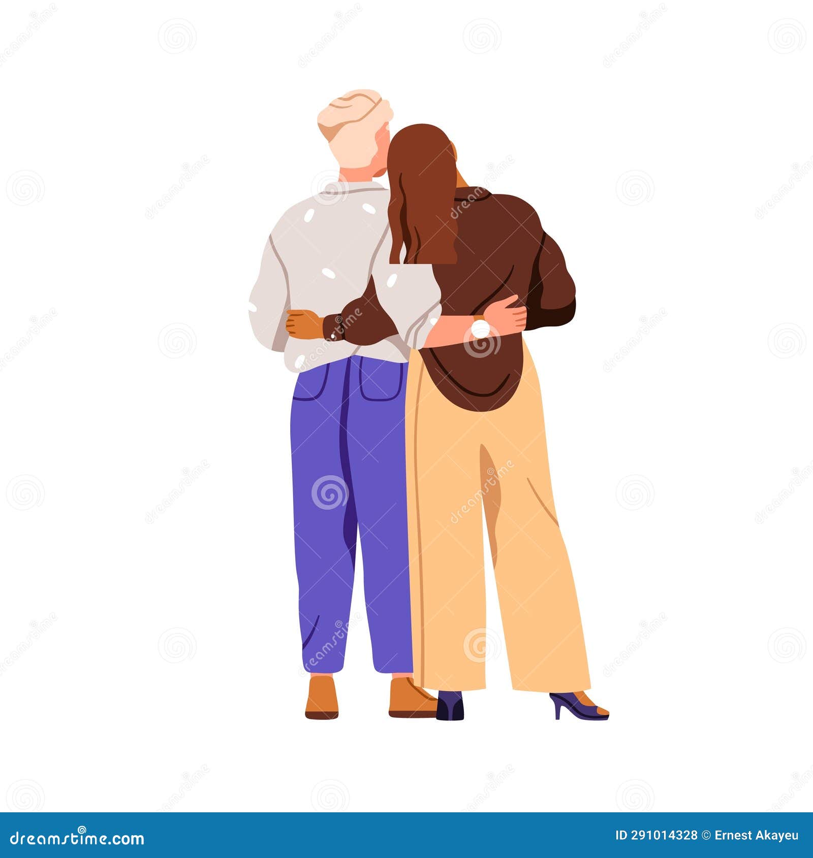 Love Couple Hugging Standing From Behind Back View Romantic Man And