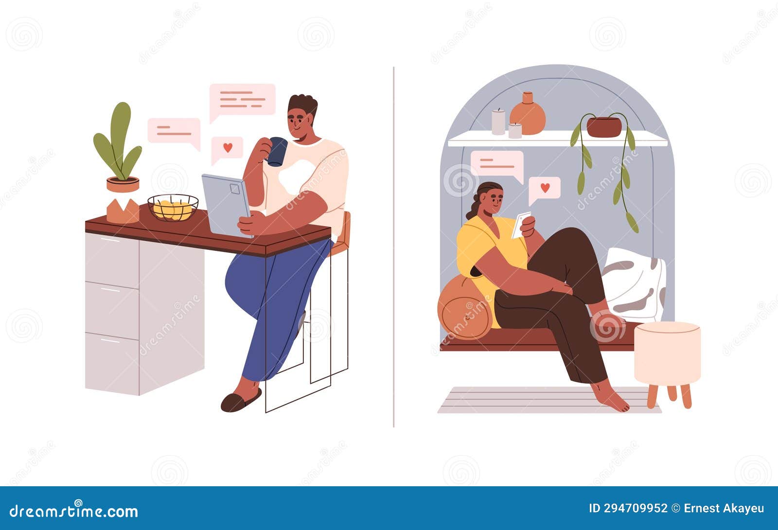 Love Couple Messaging, Texting in Online Chat. Romantic Correspondence ...