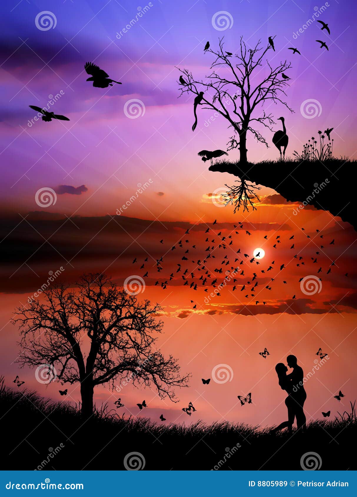 Love couple in the nature stock illustration. Illustration of romantic ...