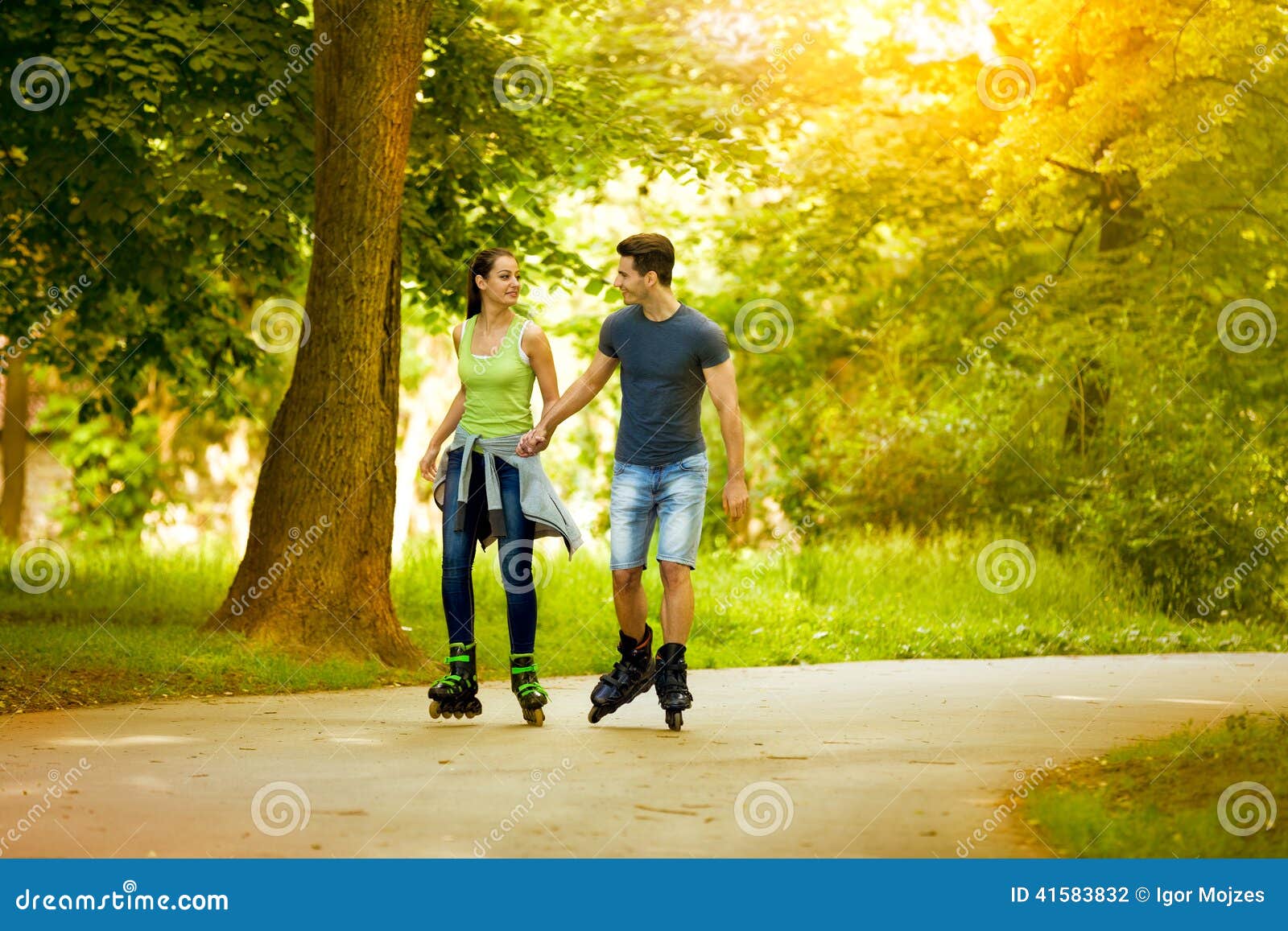 Love Couple Ride Rollerblades Stock Photo - Image of extreme, couple ...
