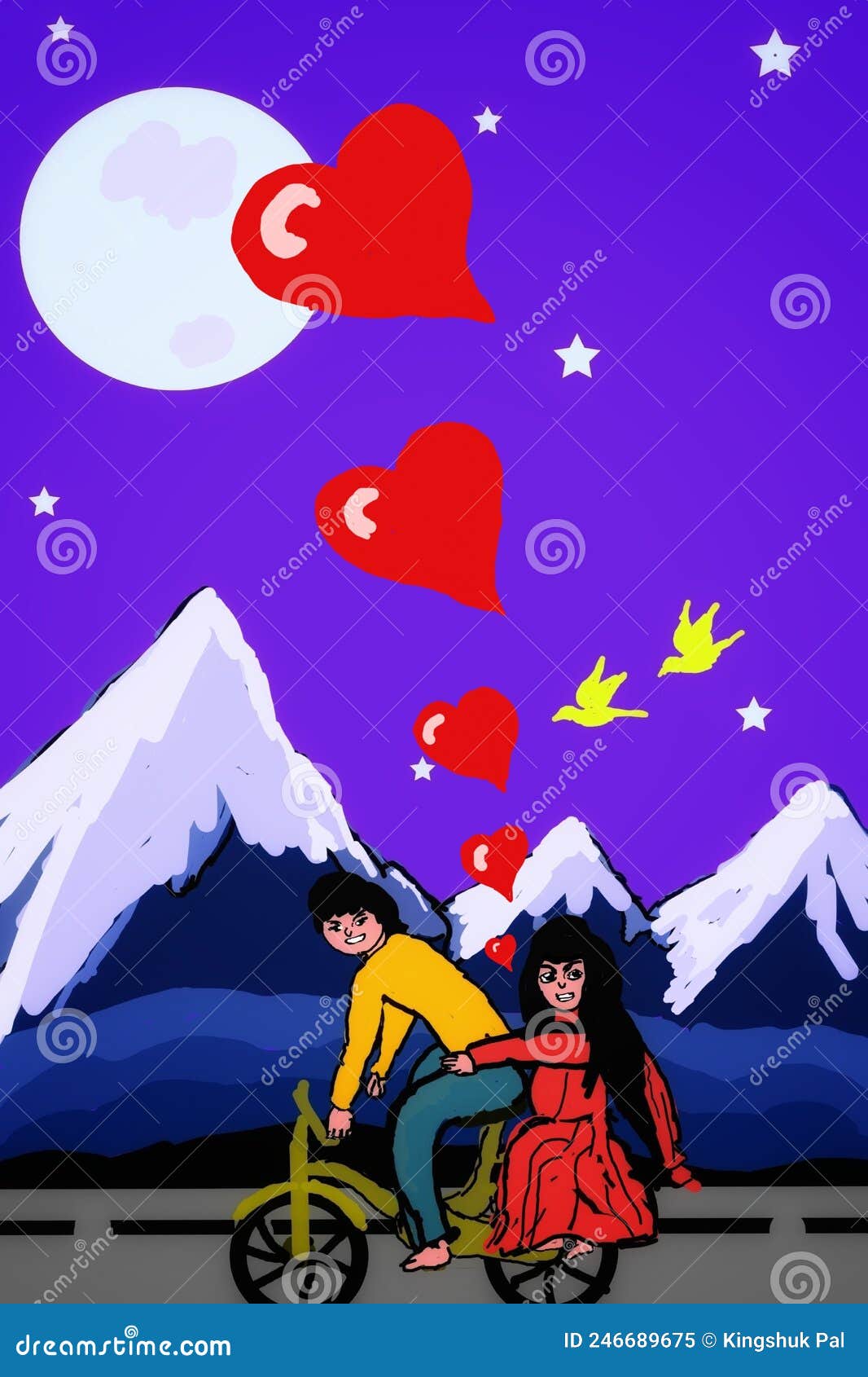 Love Couple, Romantic Cycle Riding on the Road. Stock Illustration ...