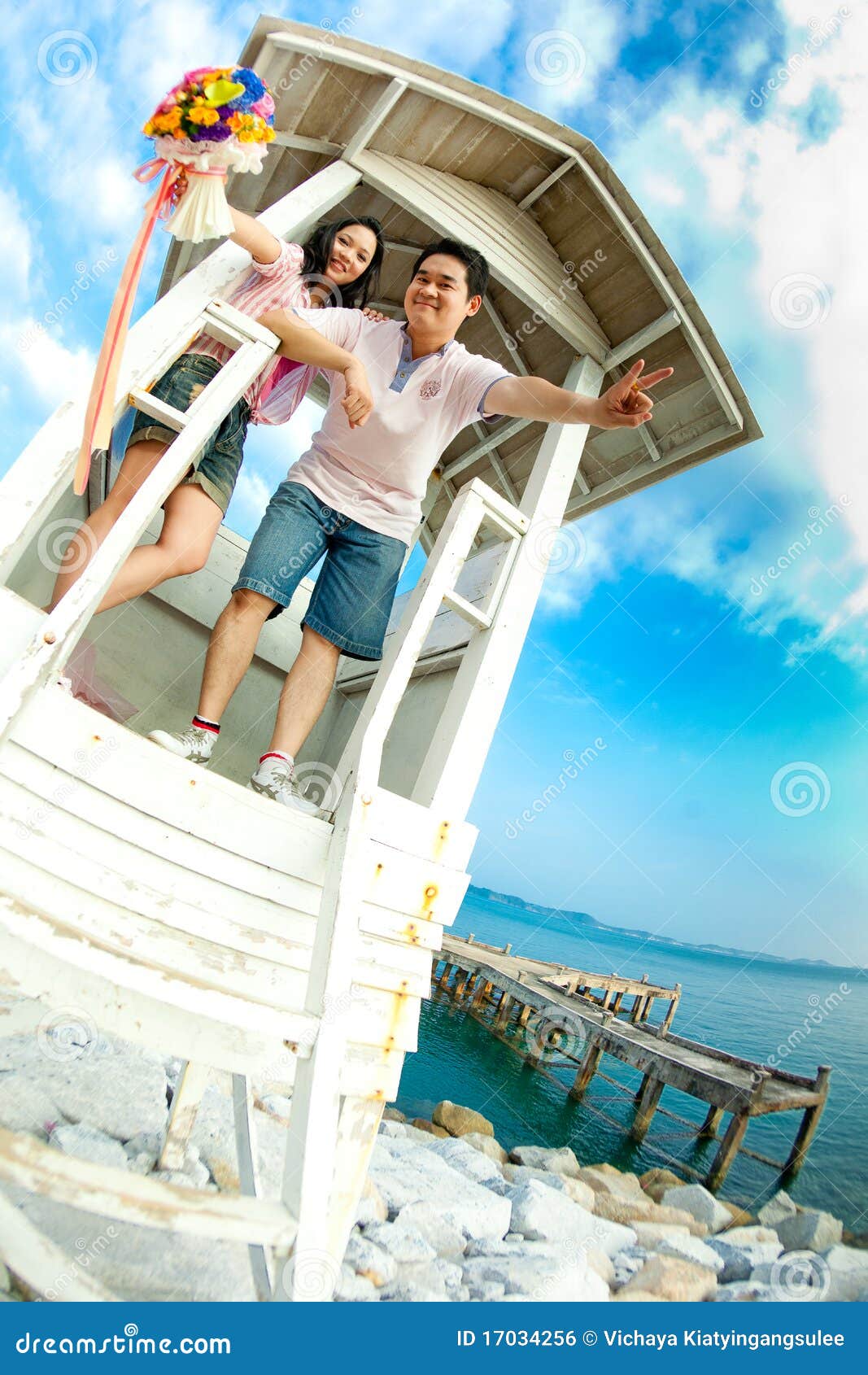 Love Couple Standing on Tower Stock Photo - Image of boyfriend, girl ...