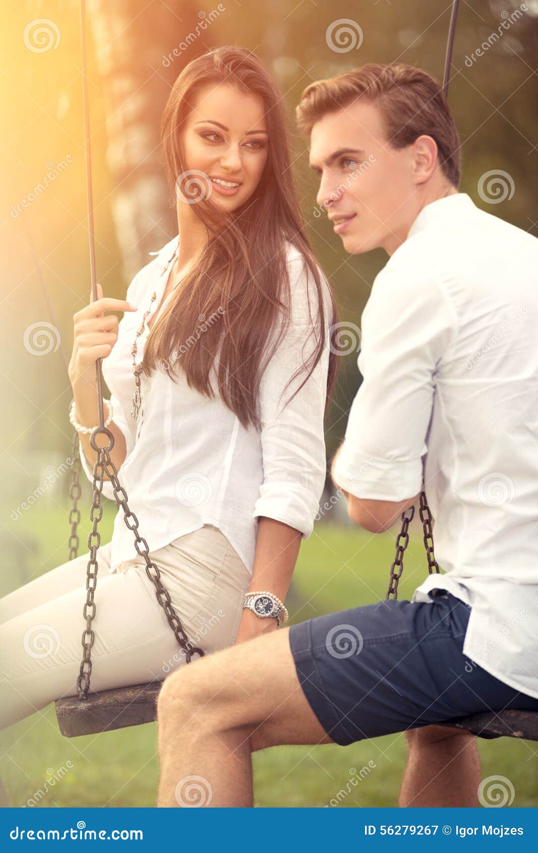 Love couple on swings stock image. Image of nature, boyfriend - 56279267