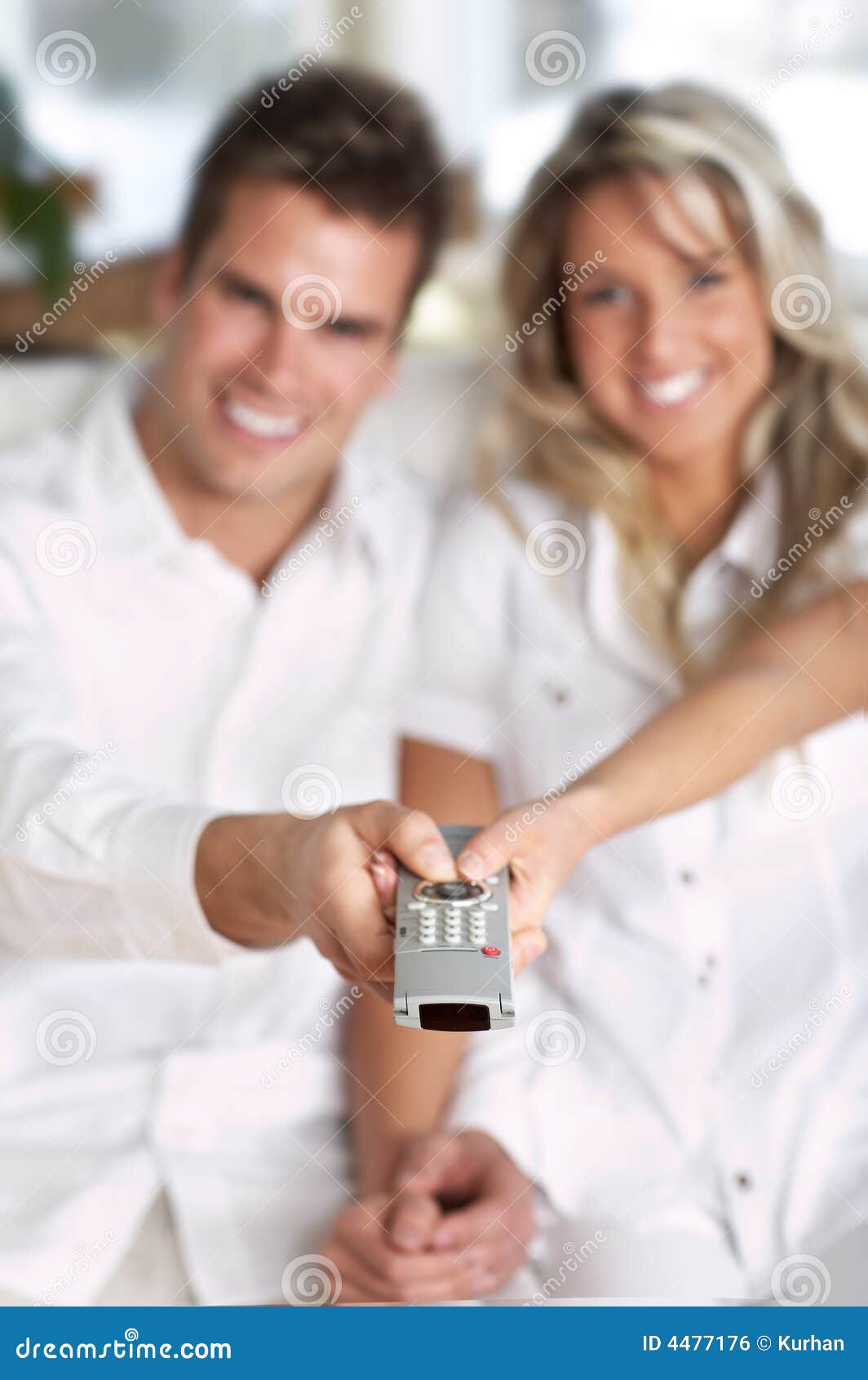 Love Couple with TV Remote Control Stock Photo - Image of apartment ...