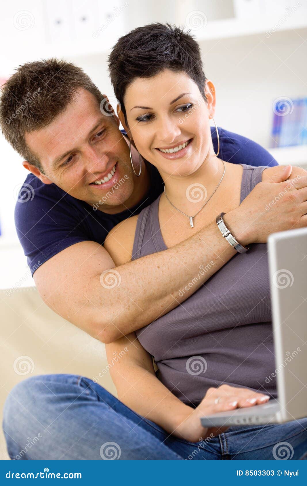 Love Couple Using Laptop Computer Stock Image - Image of holding, break ...