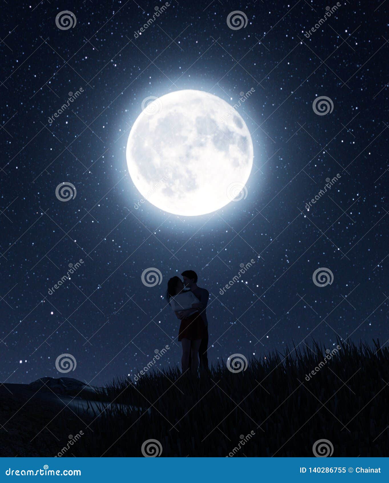 Love Couples Under the Moonlight Stock Illustration - Illustration of ...