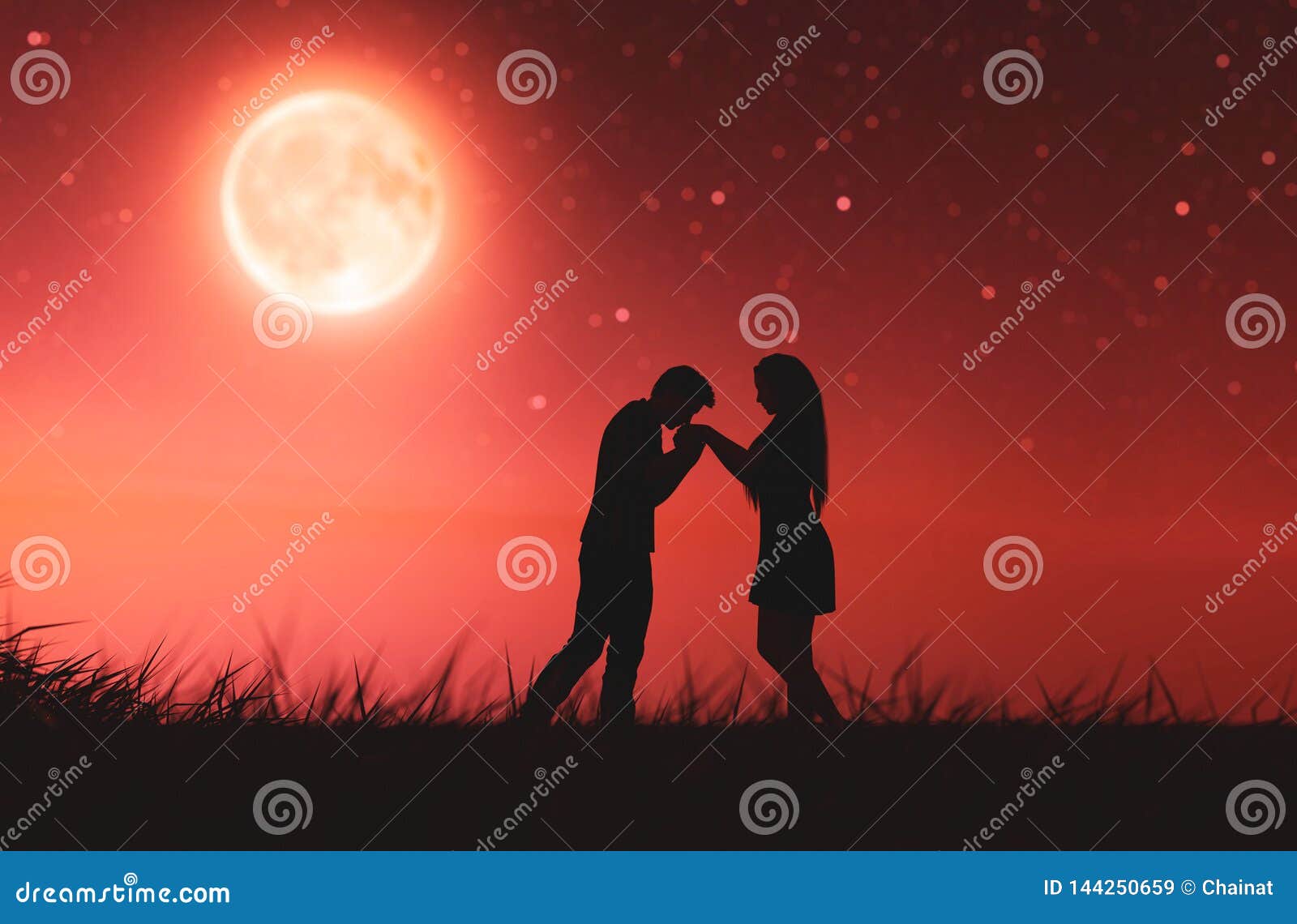 Love Couples Under the Moonlight Stock Illustration - Illustration of ...