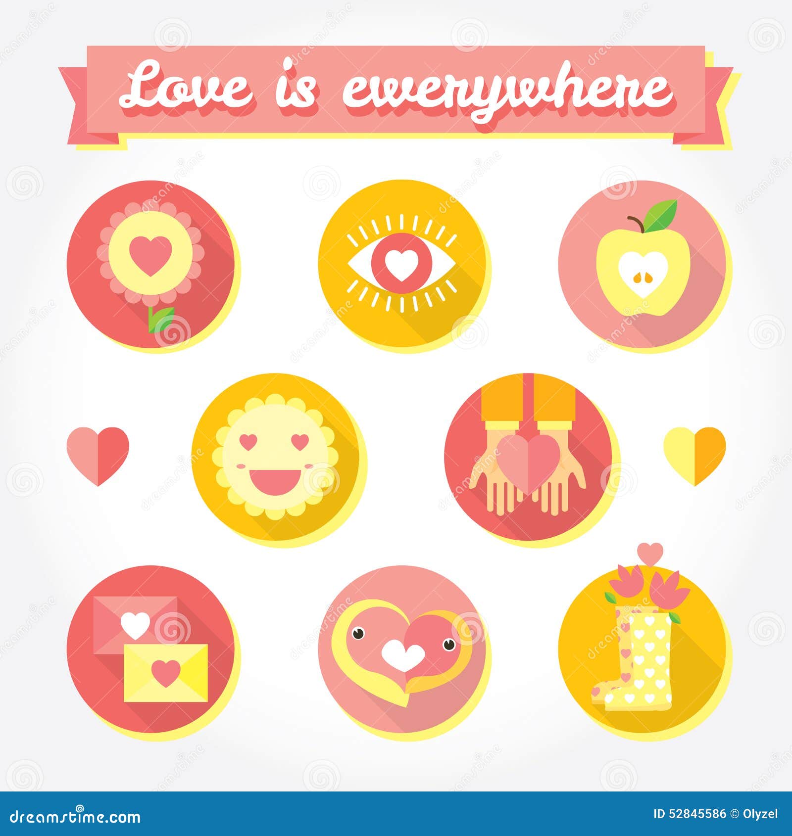 Love is Cute Icon and Symbols Set. Stock Illustration - Illustration of ...