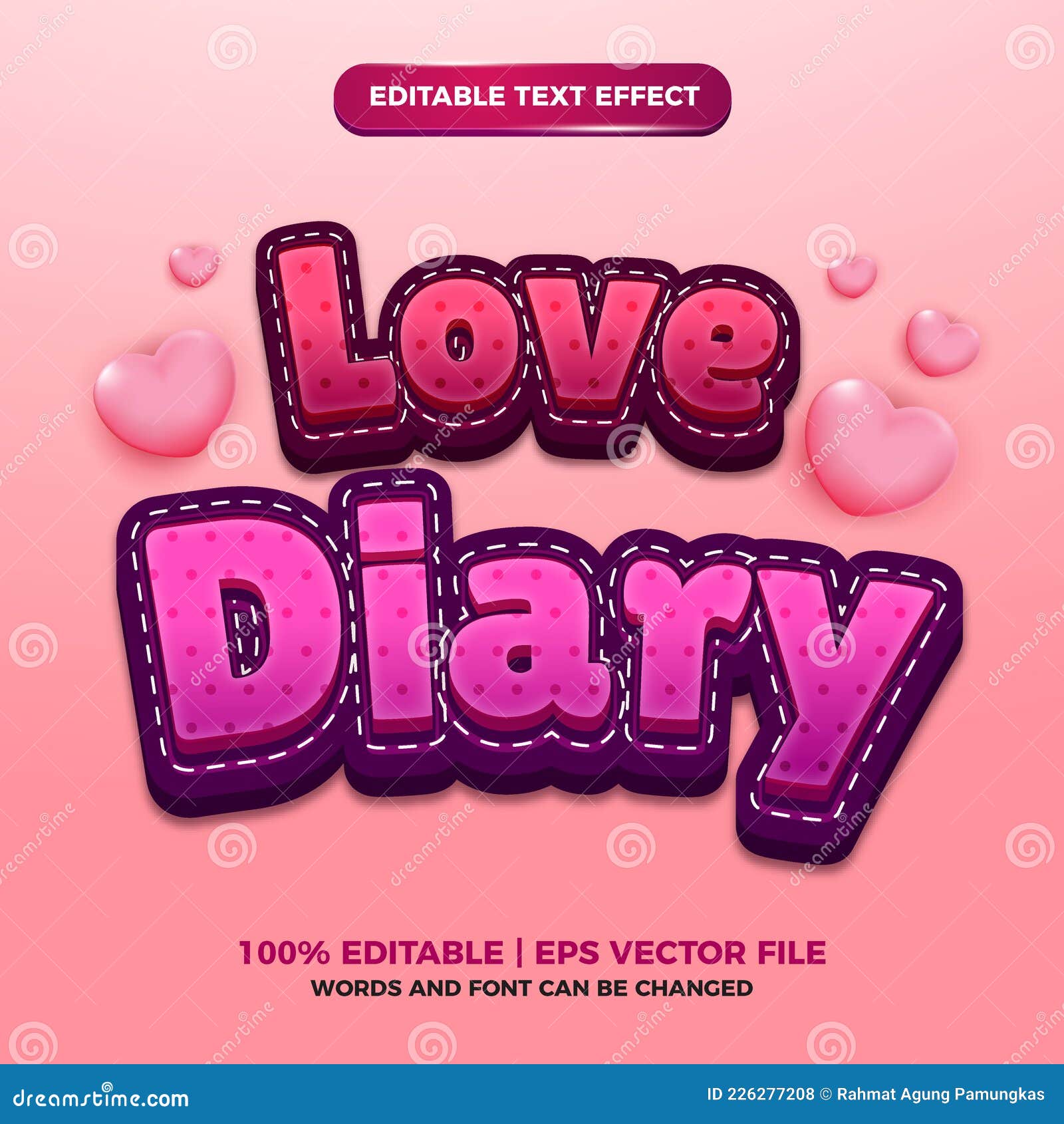 Love Diary Cute Cartoon Editable Text Effect Template Style Stock ...