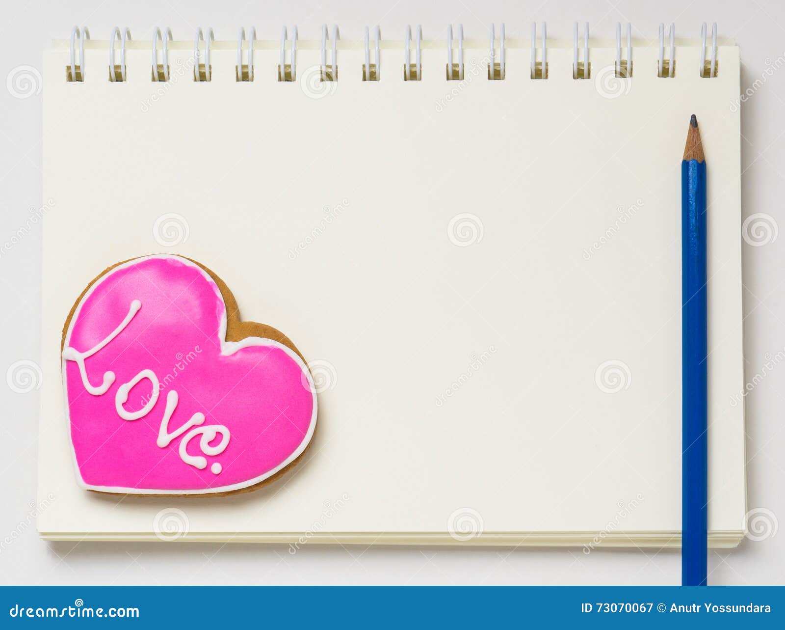Love Diary Note Book Blank Book with Pencil. Heart Shaped Cookie on a ...