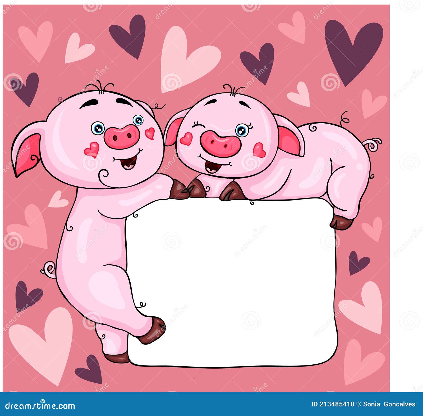 Love Digital Scrapbook Template with Cute Pigs Stock Vector ...