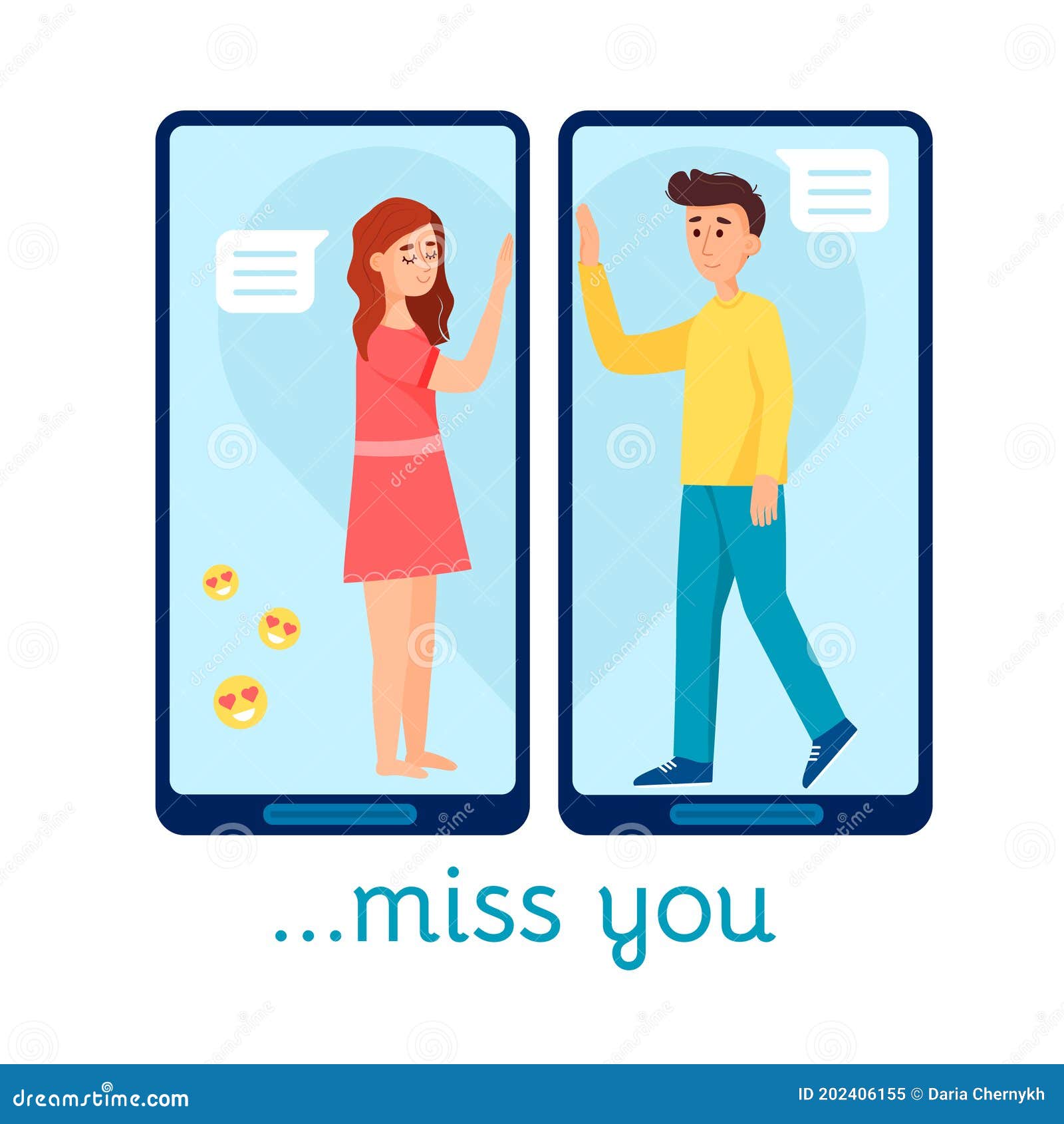 Love at the Distance Concept. Lovers Communicate on a Smartphone Stock ...