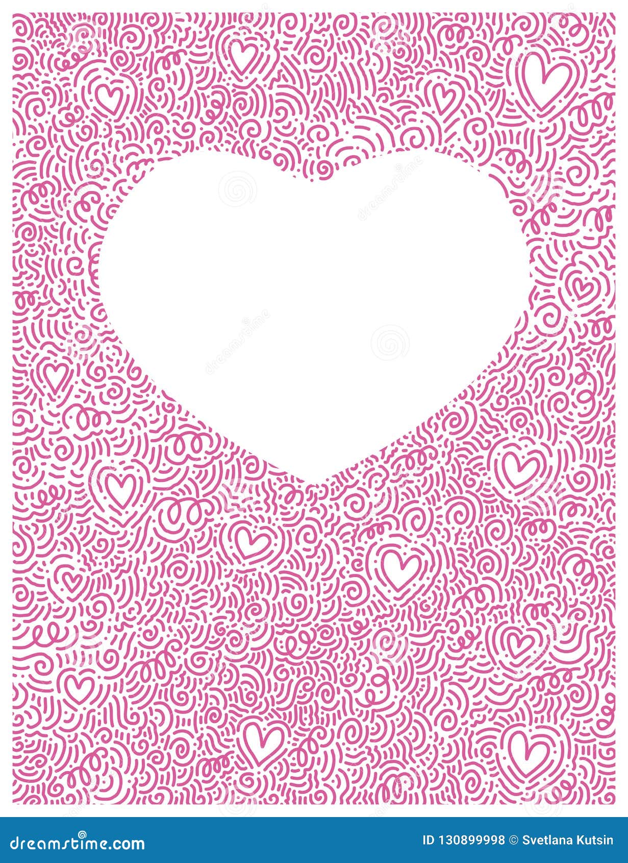 Love Doodle Background with Heart. Vector Hand Drawn Template Stock ...