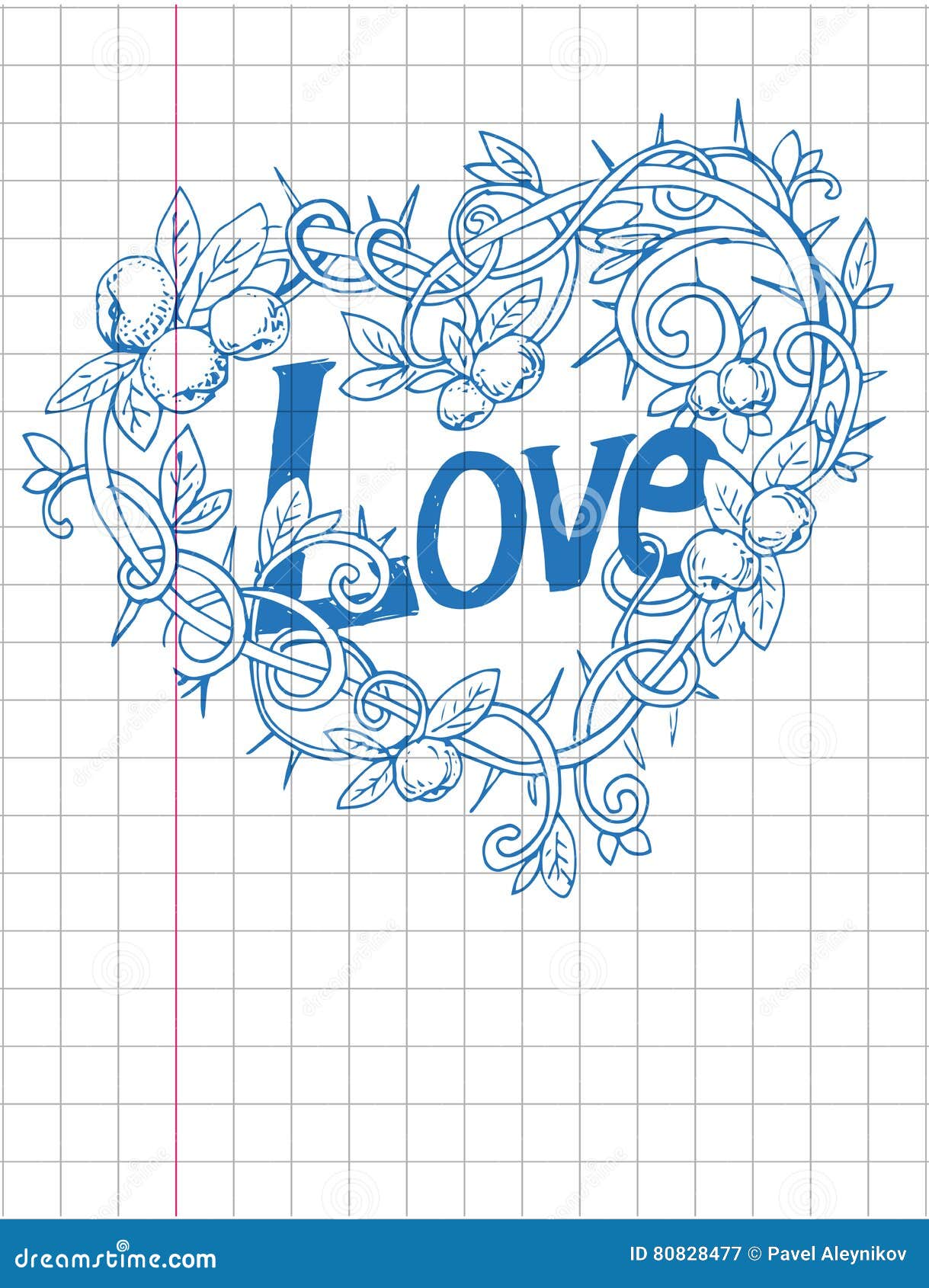 Love Doodle Hand Drawn in the School Notebook. Vector Image Stock ...