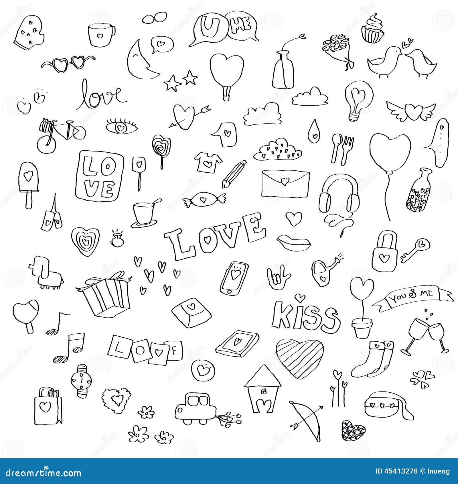 Love doodle vector set stock vector. Illustration of kiss - 45413278