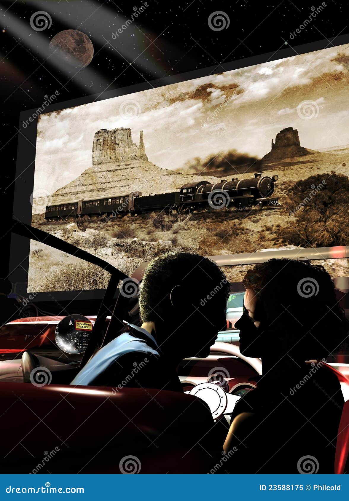 Love in the drive-in stock illustration. Illustration of entertainment ...