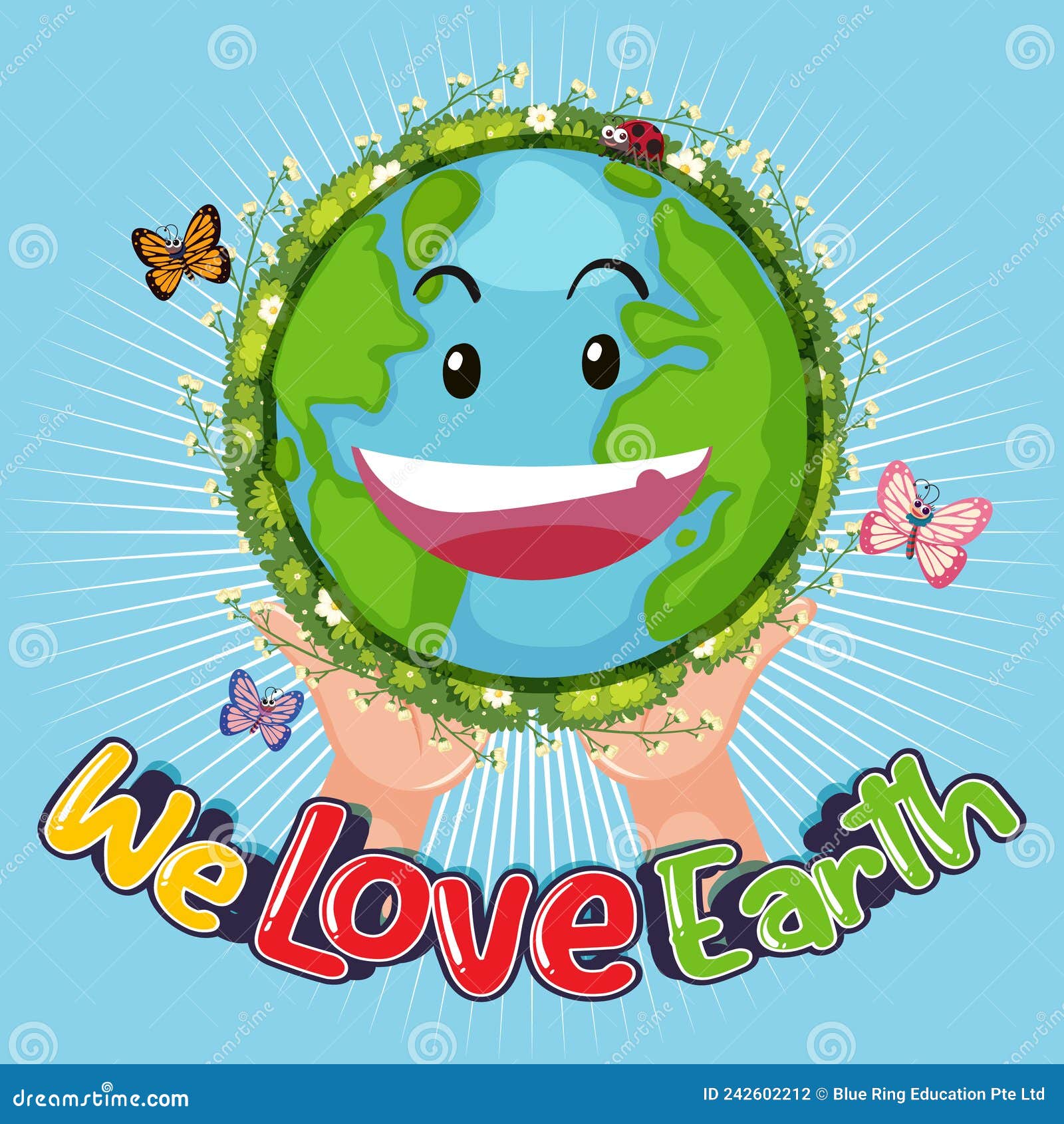 We Love Earth Logo Design with Smiley Earth Stock Vector - Illustration ...