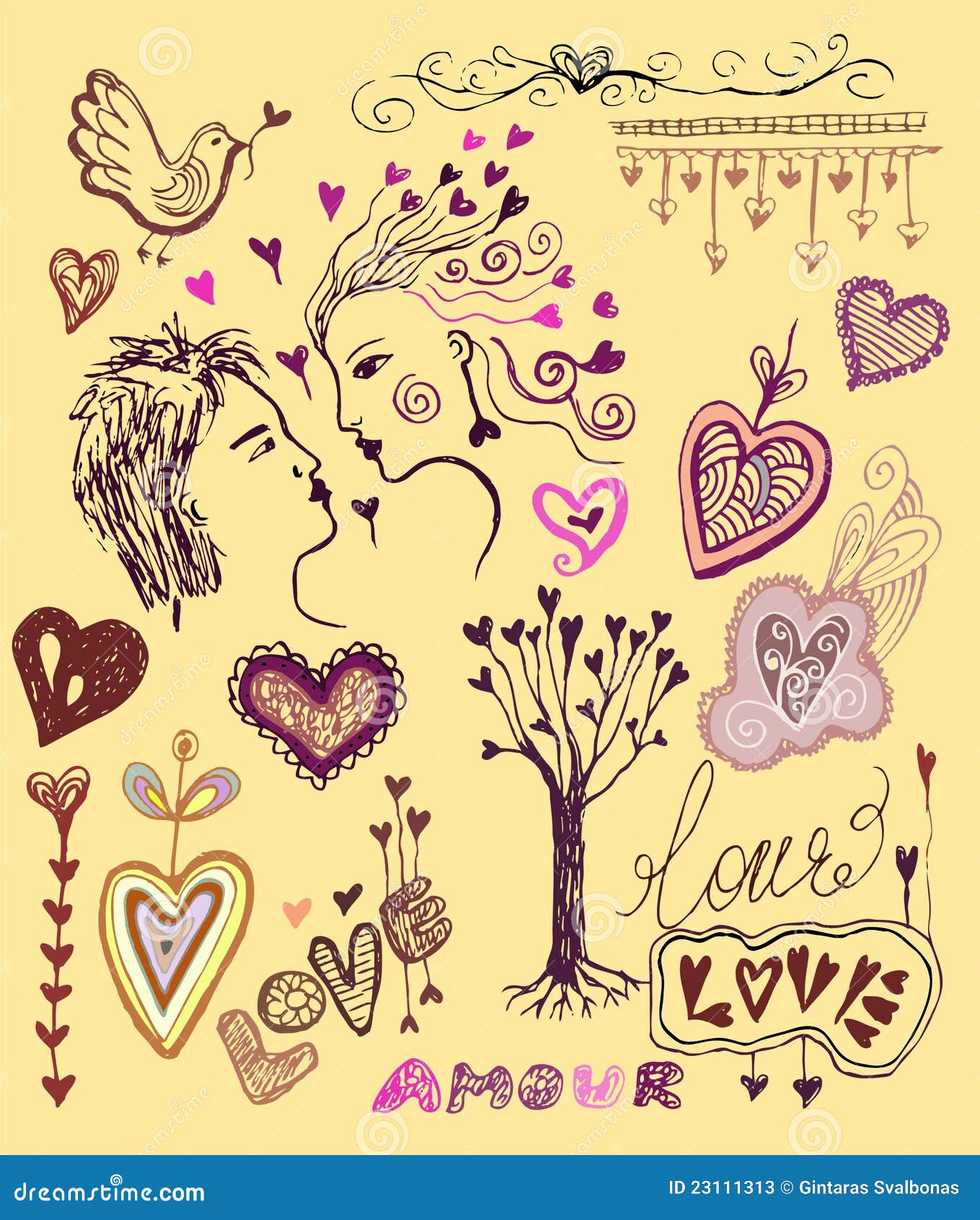 Love elements stock vector. Illustration of tree, card - 23111313